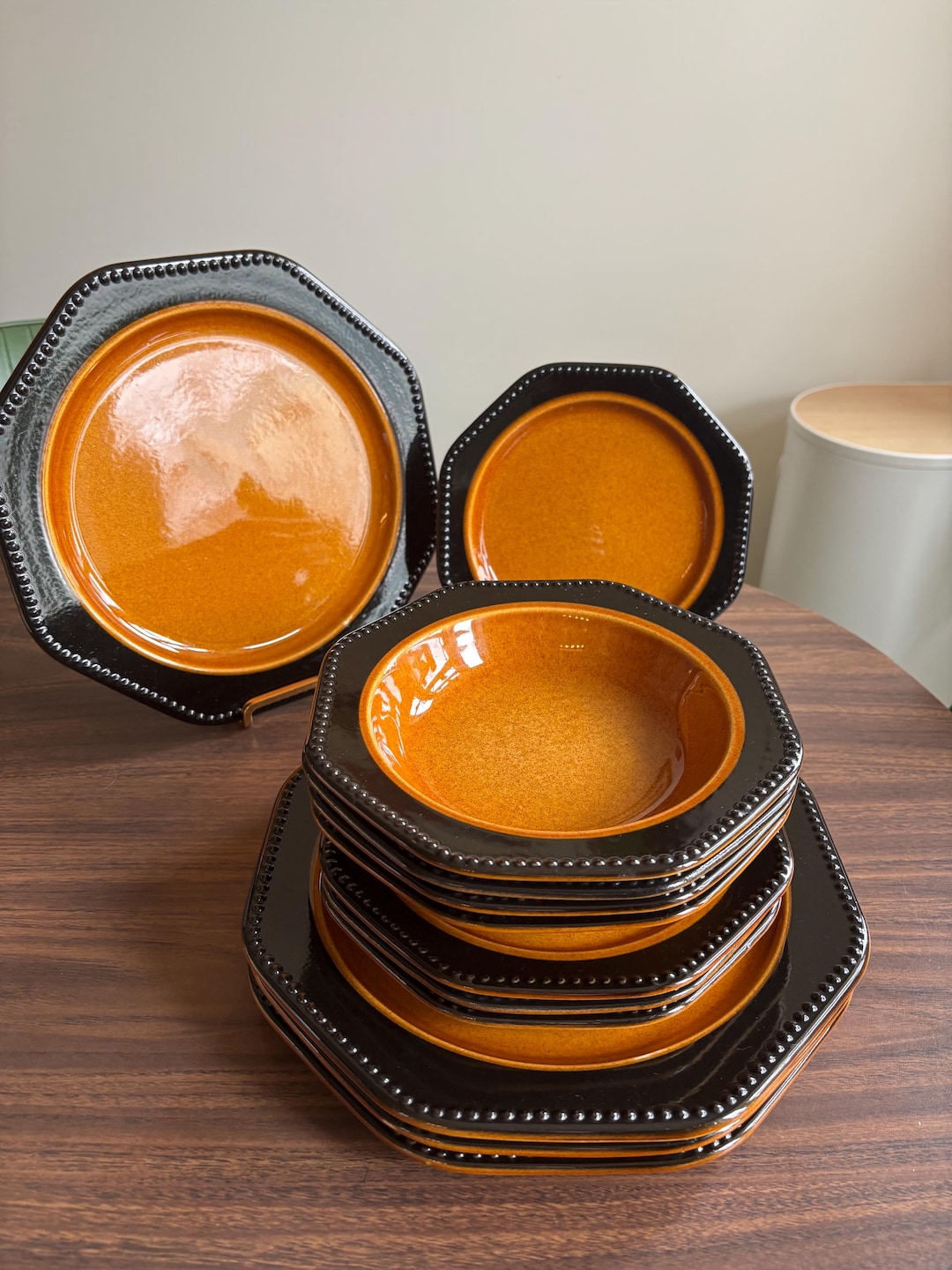 Vintage 1970s Sears Iron Stone Plates and Bowls Amber Brown and Black ...