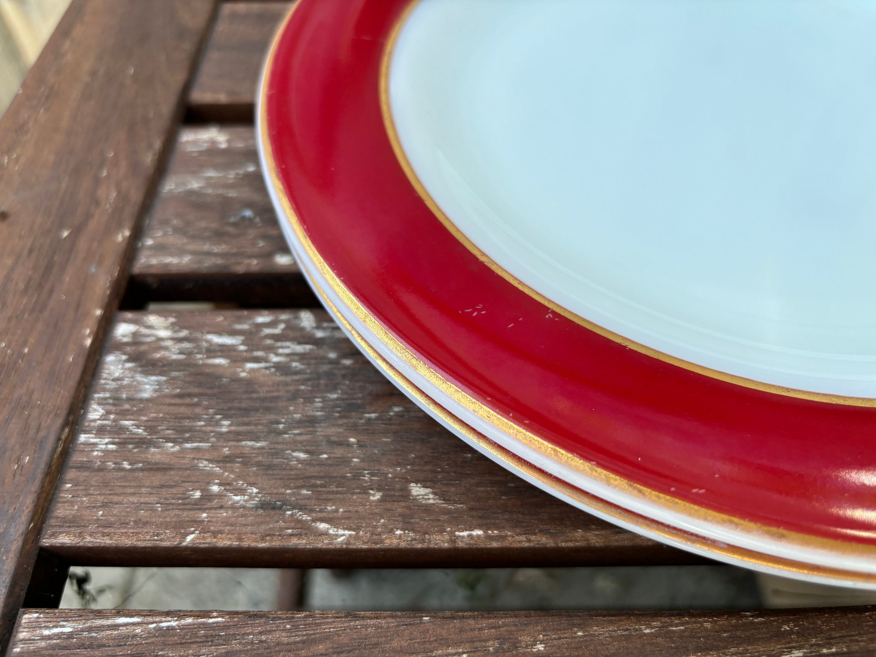Set of 4 Vintage Pyrex Dinner Plates Milk Glass With Red and - Etsy