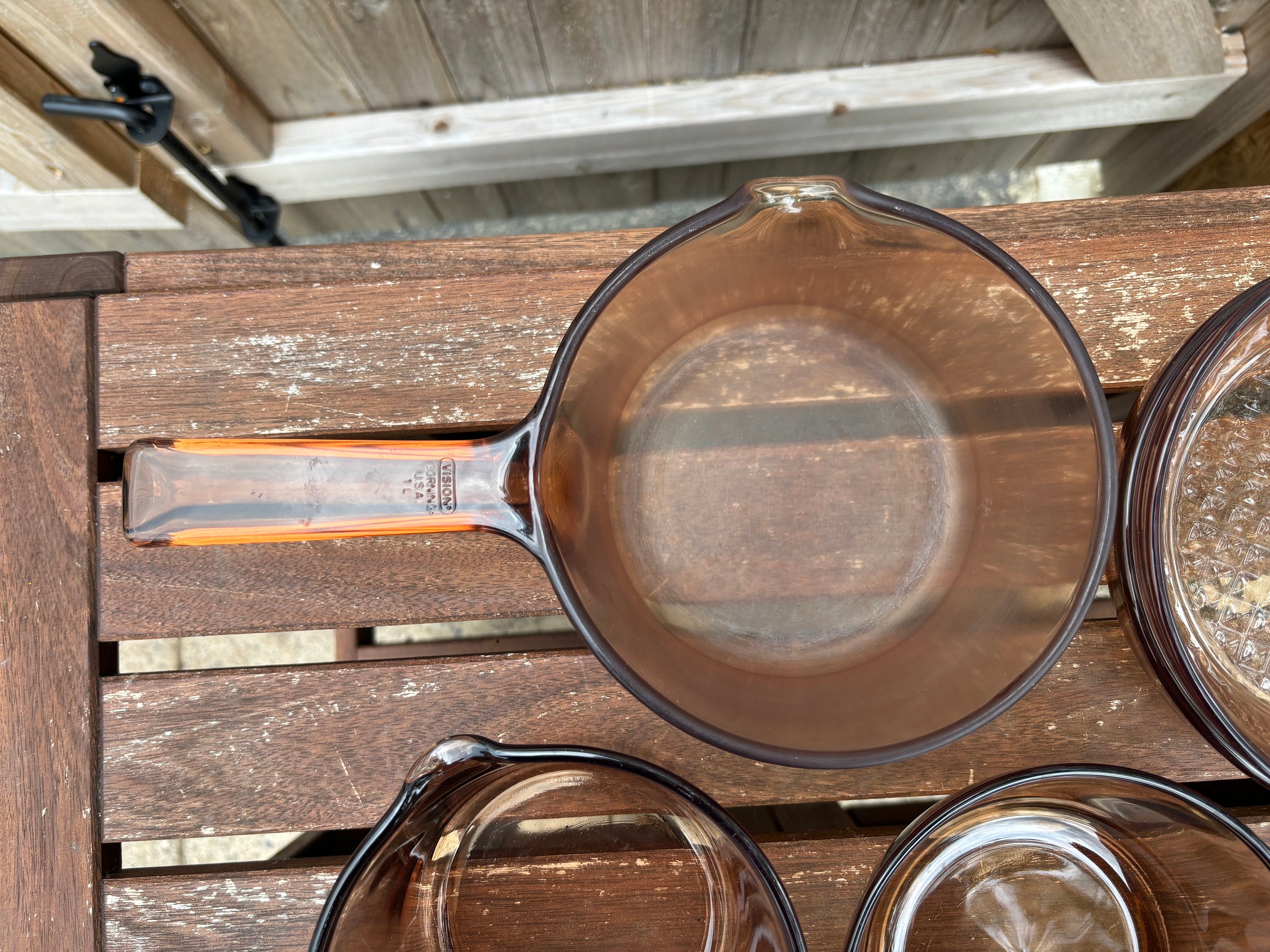 Pyrex Brown Amber Glass Glass Vintage Skillet and Sauce Pot Retro 1970s ...