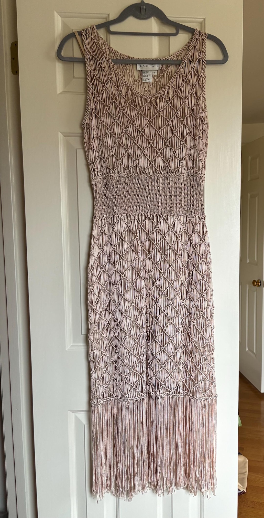 Vintage Dress Basix II Beige Fringed Bottom Maxi Dress Beaded Bust - Etsy