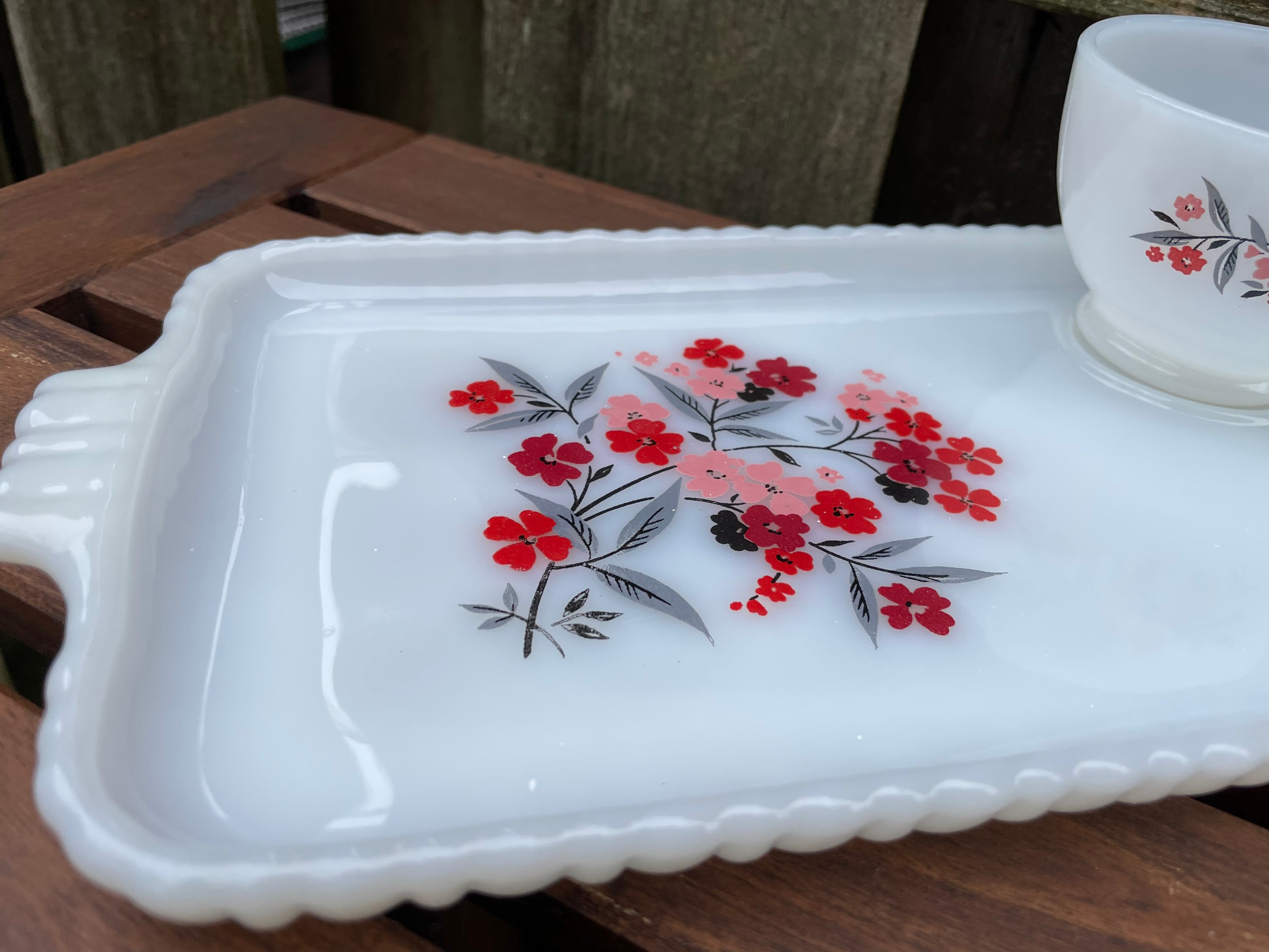 Fire King Primrose Vintage 1960s Milk Glass Pink and Red - Etsy