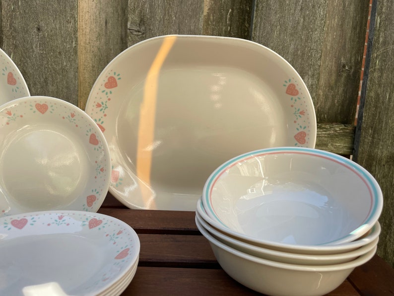 Corelle Forever Yours Pink and Green Heart Pattern Vintage 1980’s 1990 ...