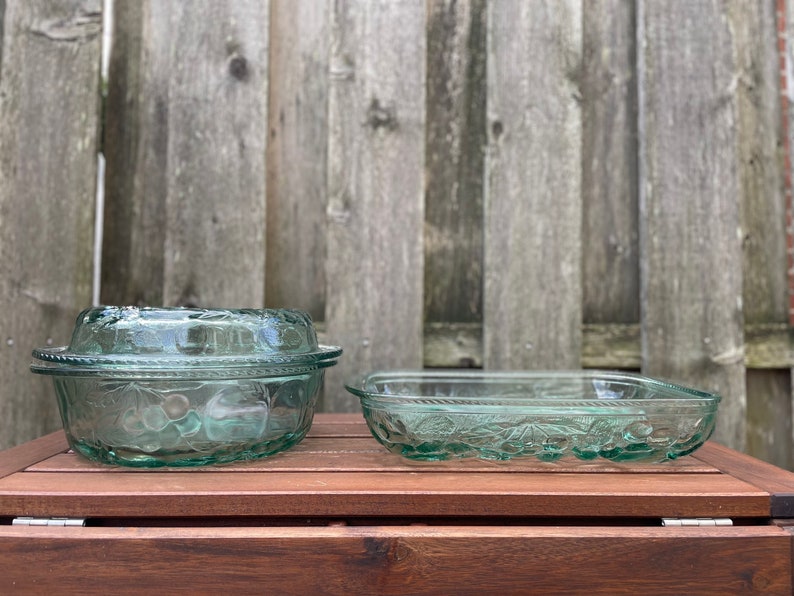 Libbey Spanish Gibraltar Green Glass Vintage 1980s 1990s Fruit Embossed ...