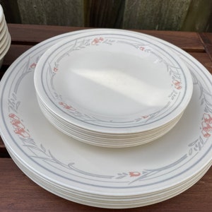 Corelle Rose Pattern Dinnerware 23 Piece Dish Set Vintage 1980s 1990s ...