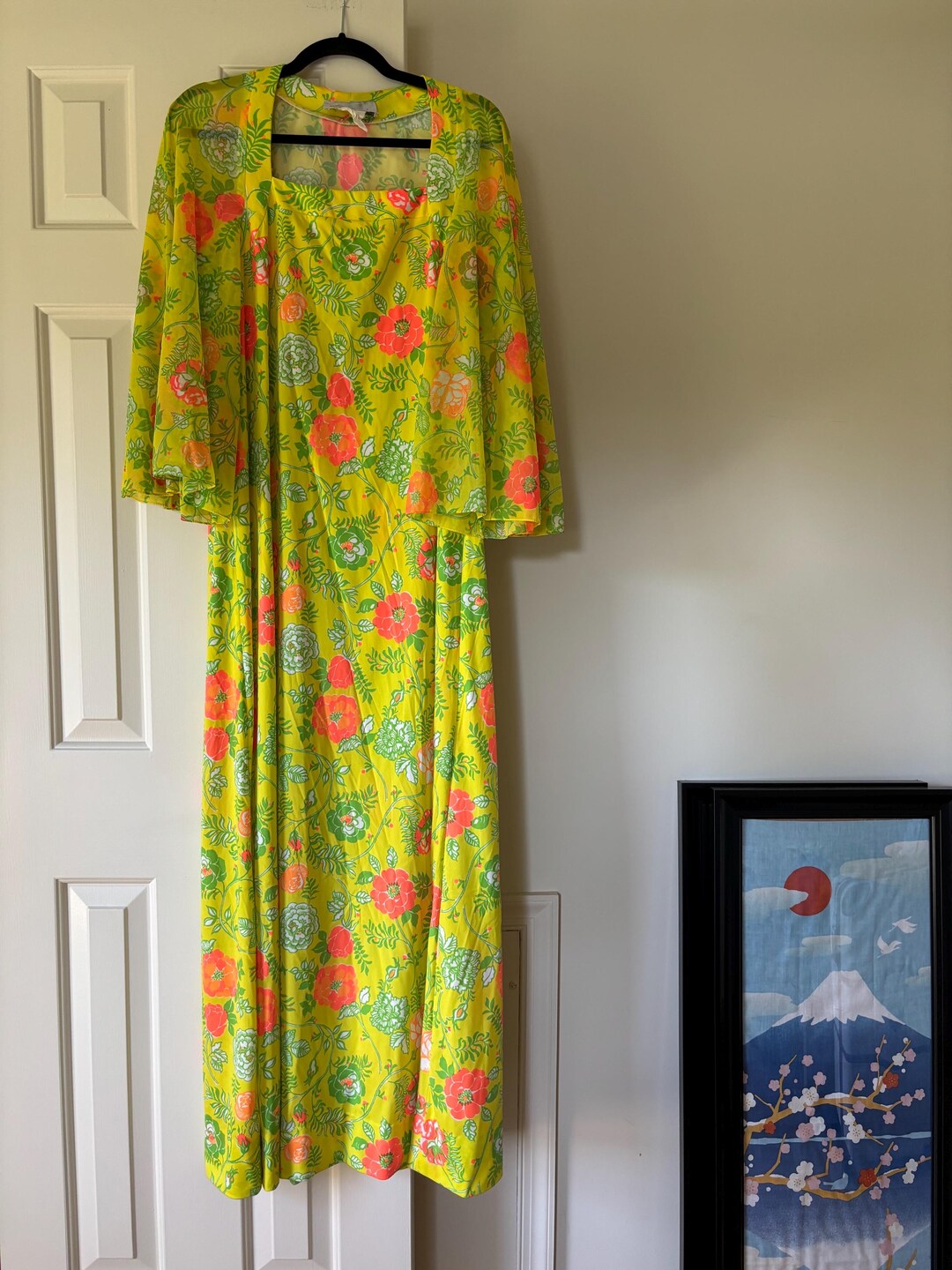 Vintage 1970s Dress Gorgeous Bright Yellow With Green and Orange ...