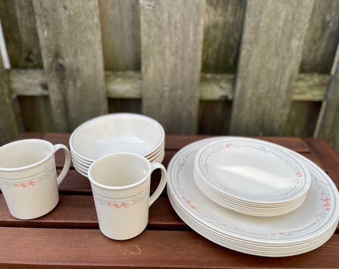 Corelle Rose Pattern Dinnerware 23 Piece Dish Set Vintage 1980’s 1990’s ...