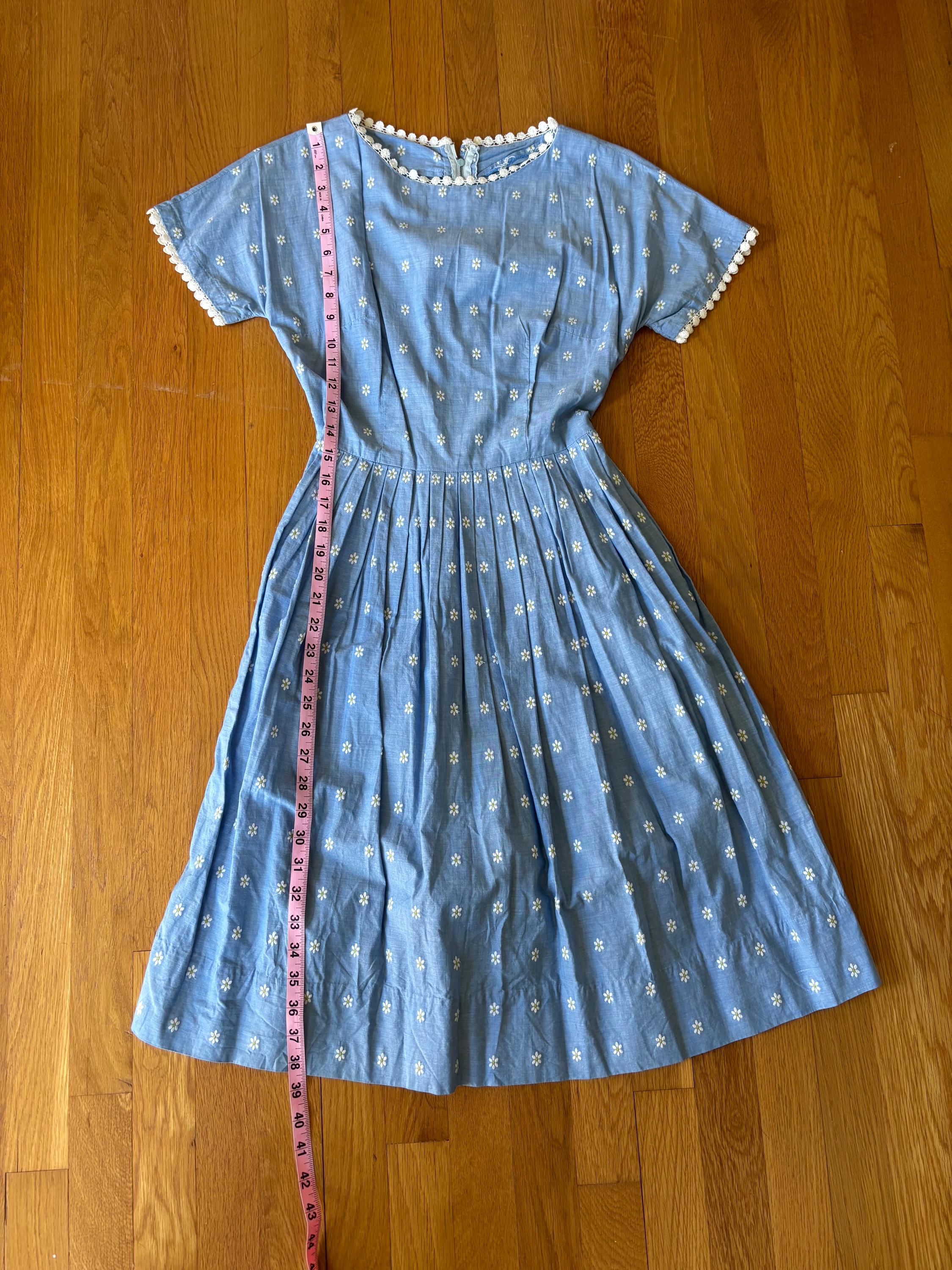 Vintage 1950s 1960s Dress Baby Blue Fit and Flare With White ...