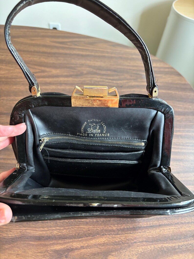 Vintage Dofan Bag 1950s-1960s Black Genuine Patent Leather Gold ...