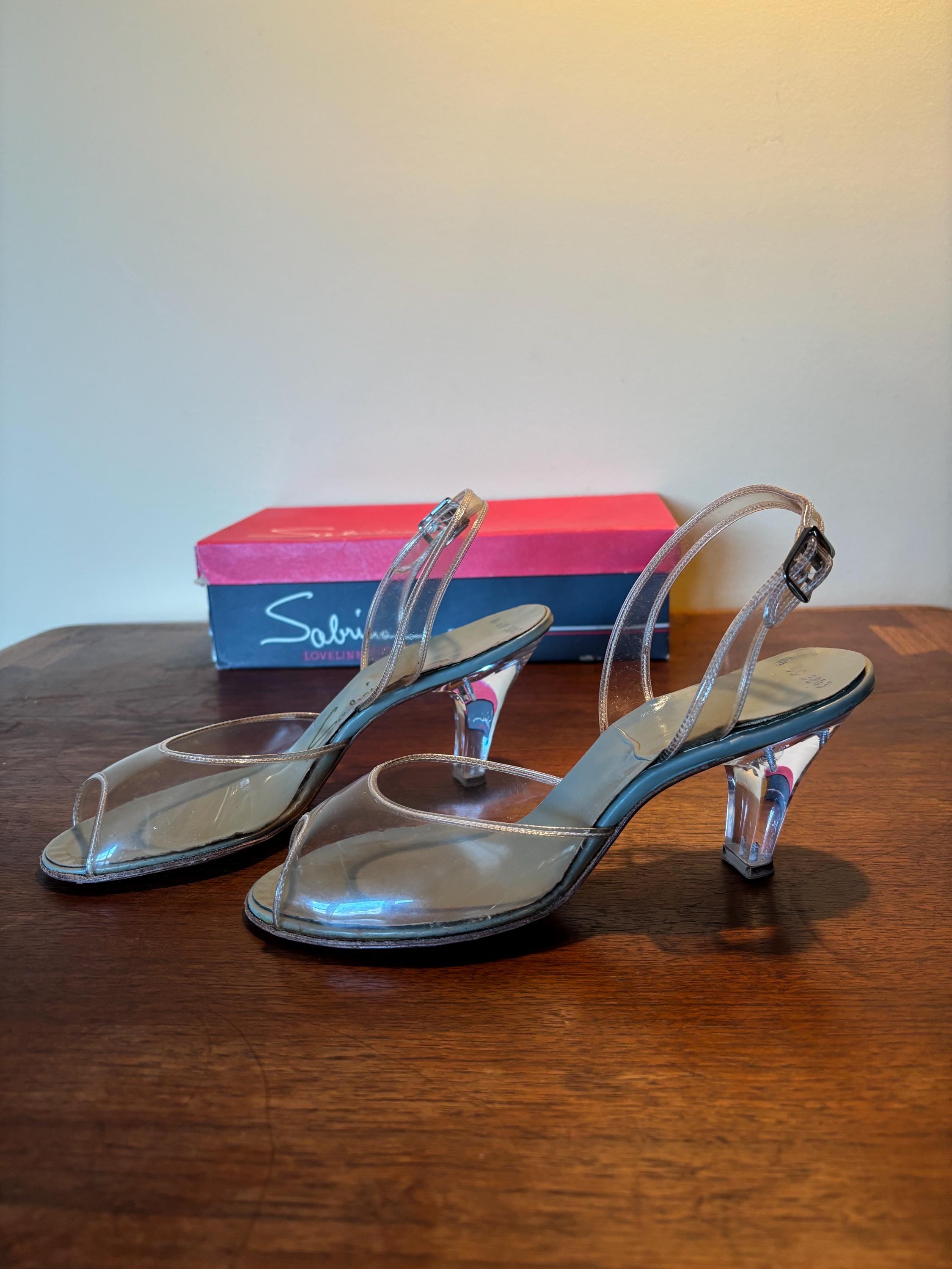 Vintage Lucite Heels Retro 1950s Pumps by Sabrina Best Fits Size 6 Peep ...