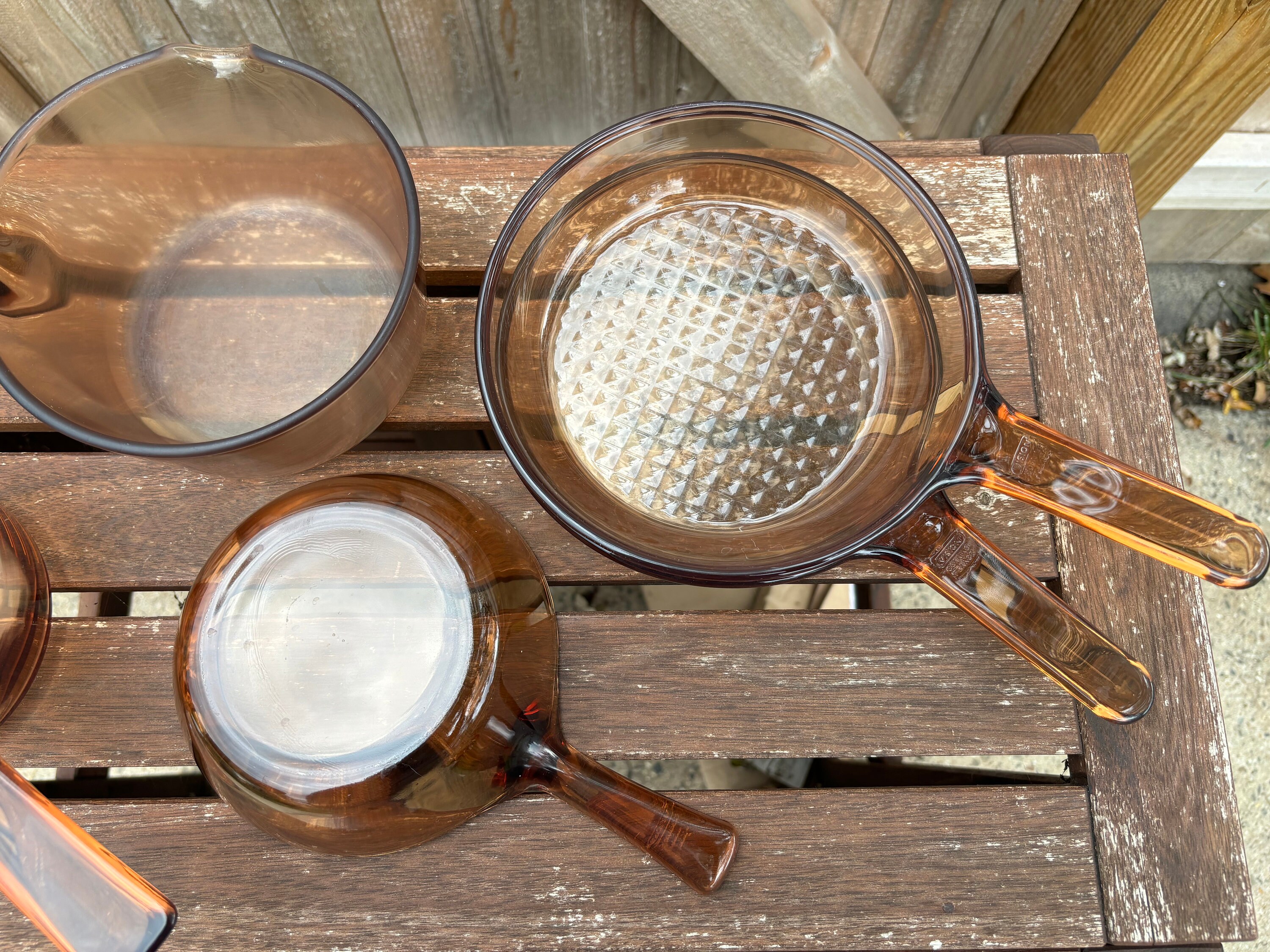 Pyrex Brown Amber Glass Glass Vintage Skillet and Sauce Pot Retro 1970s ...