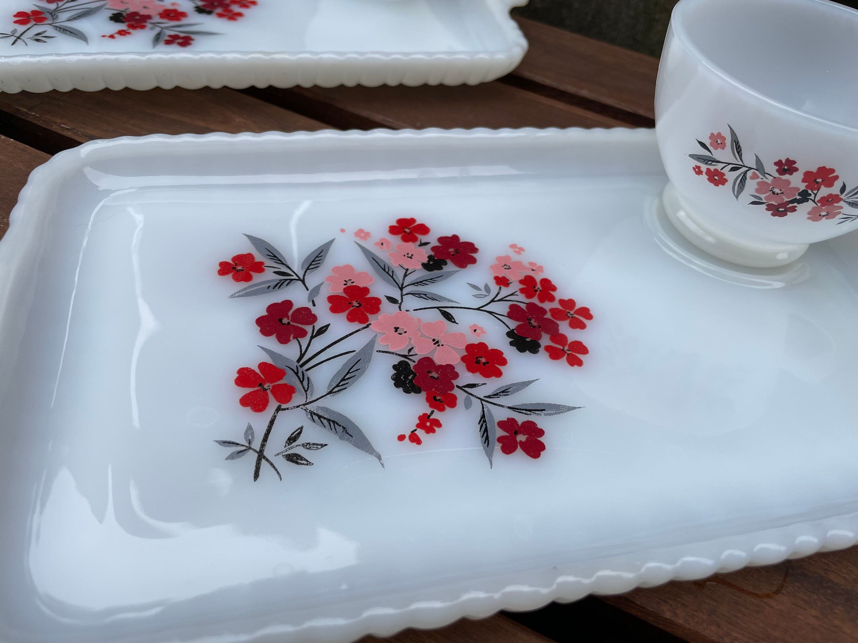 Fire King Primrose Vintage 1960s Milk Glass Pink and Red - Etsy