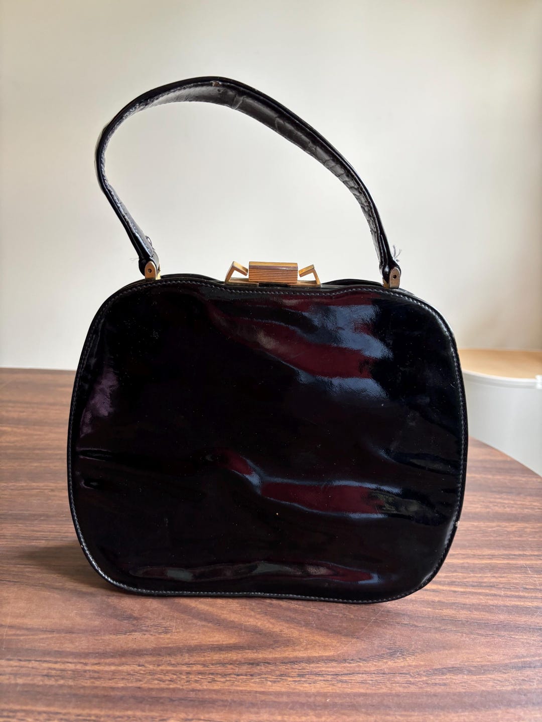 Vintage Dofan Bag 1950s-1960s Black Genuine Patent Leather Gold ...