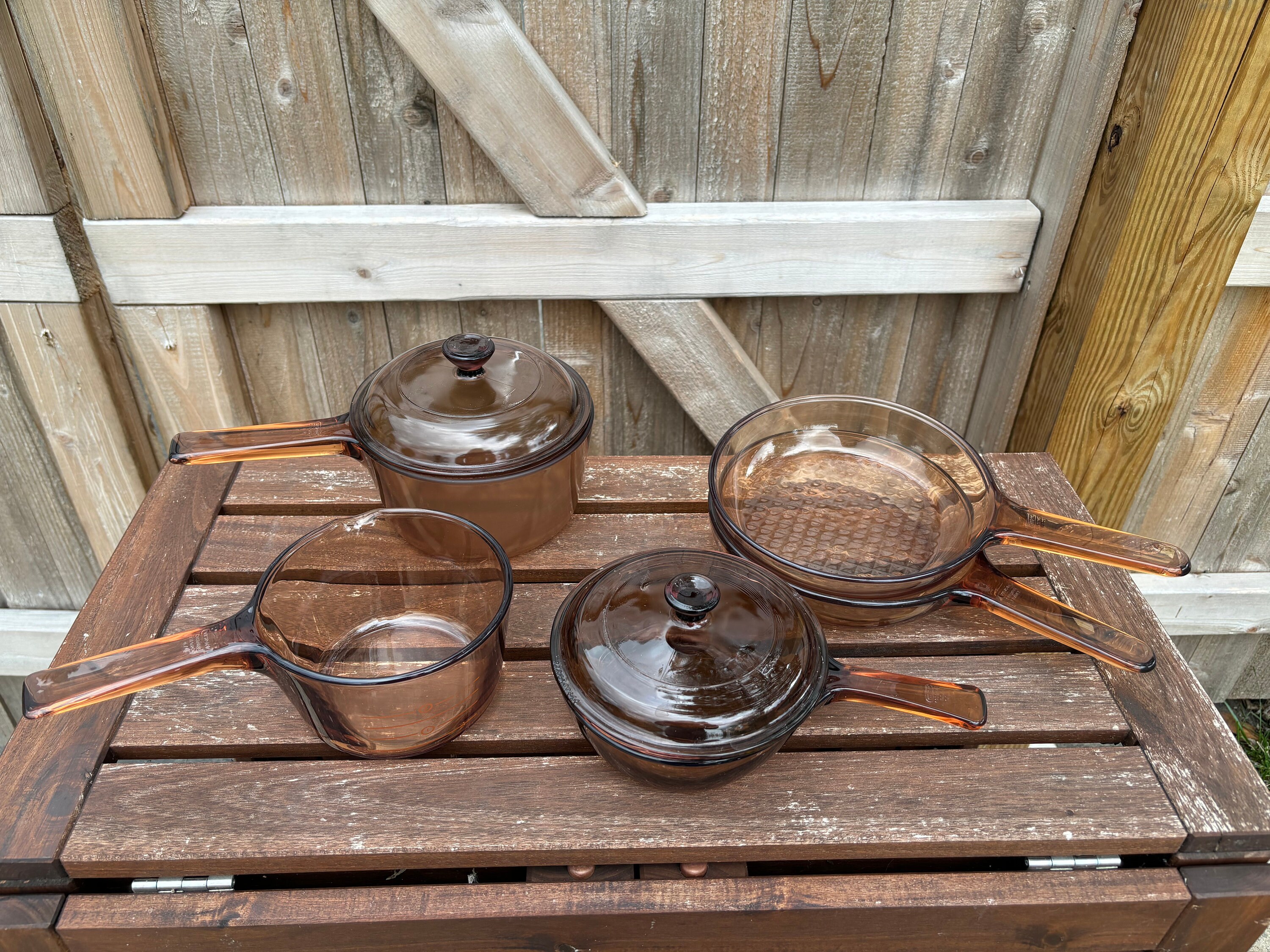 Pyrex Brown Amber Glass Glass Vintage Skillet and Sauce Pot Retro 1970s ...