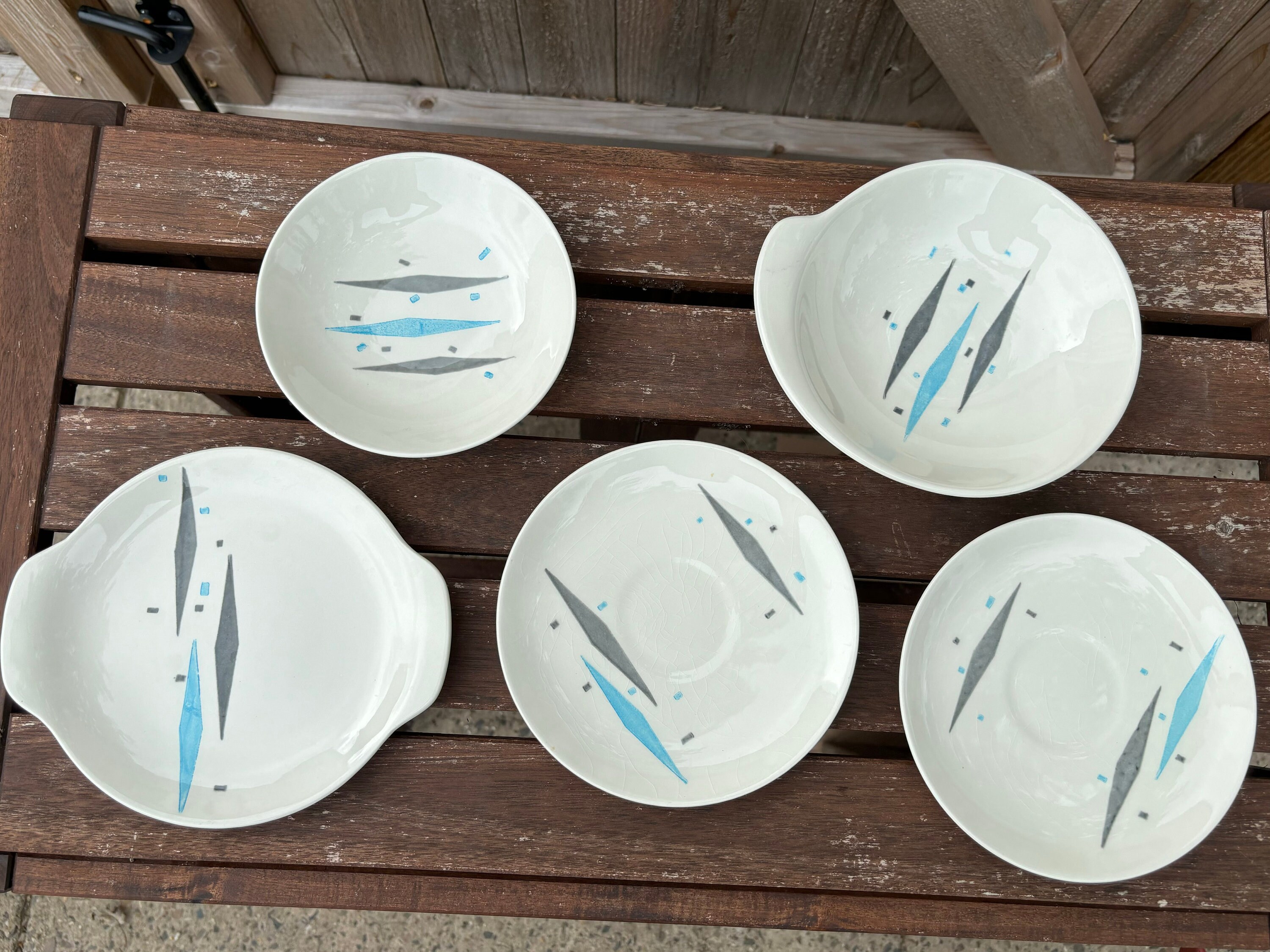 Royal China Jester Retro 12 Piece Dish Set Turquoise and Gray Atomic ...