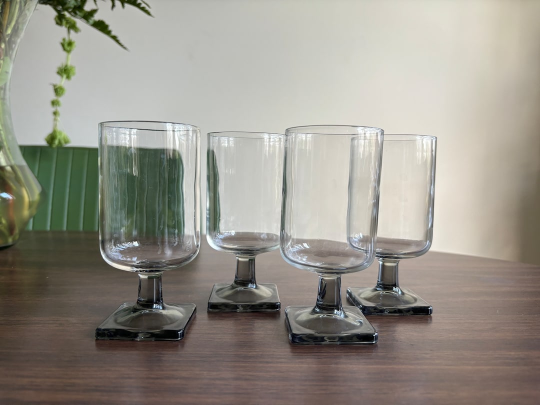 Vintage Federal Glass Nordic Midnight Smoke Square Bottom Bar Ware ...