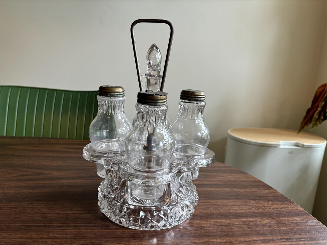 Antique Victorian Glass Cruet Set Salt Pepper Oil and Vinegar Serving ...
