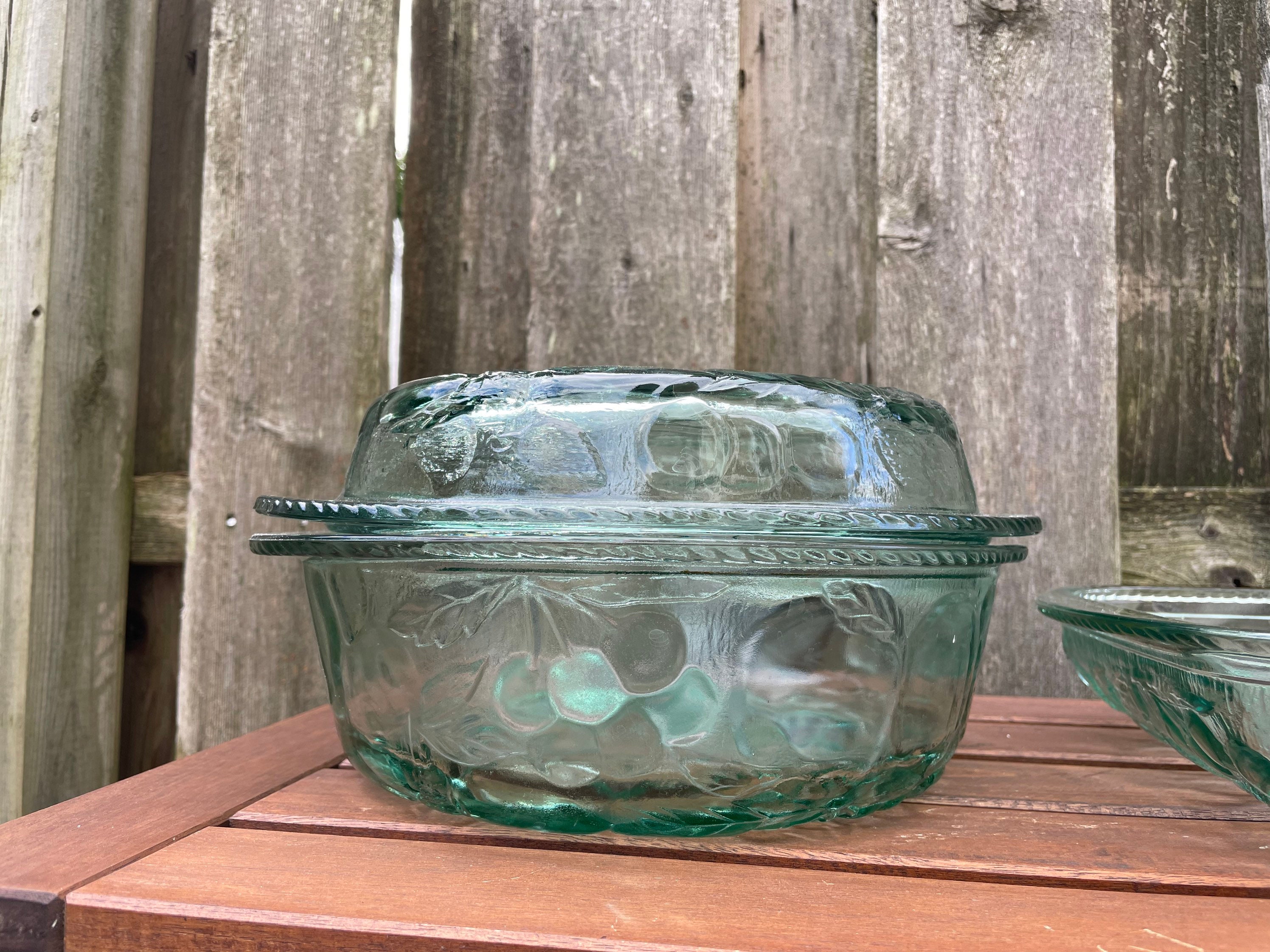 Libbey Spanish Gibraltar Green Glass Vintage 1980s 1990s Fruit Embossed ...