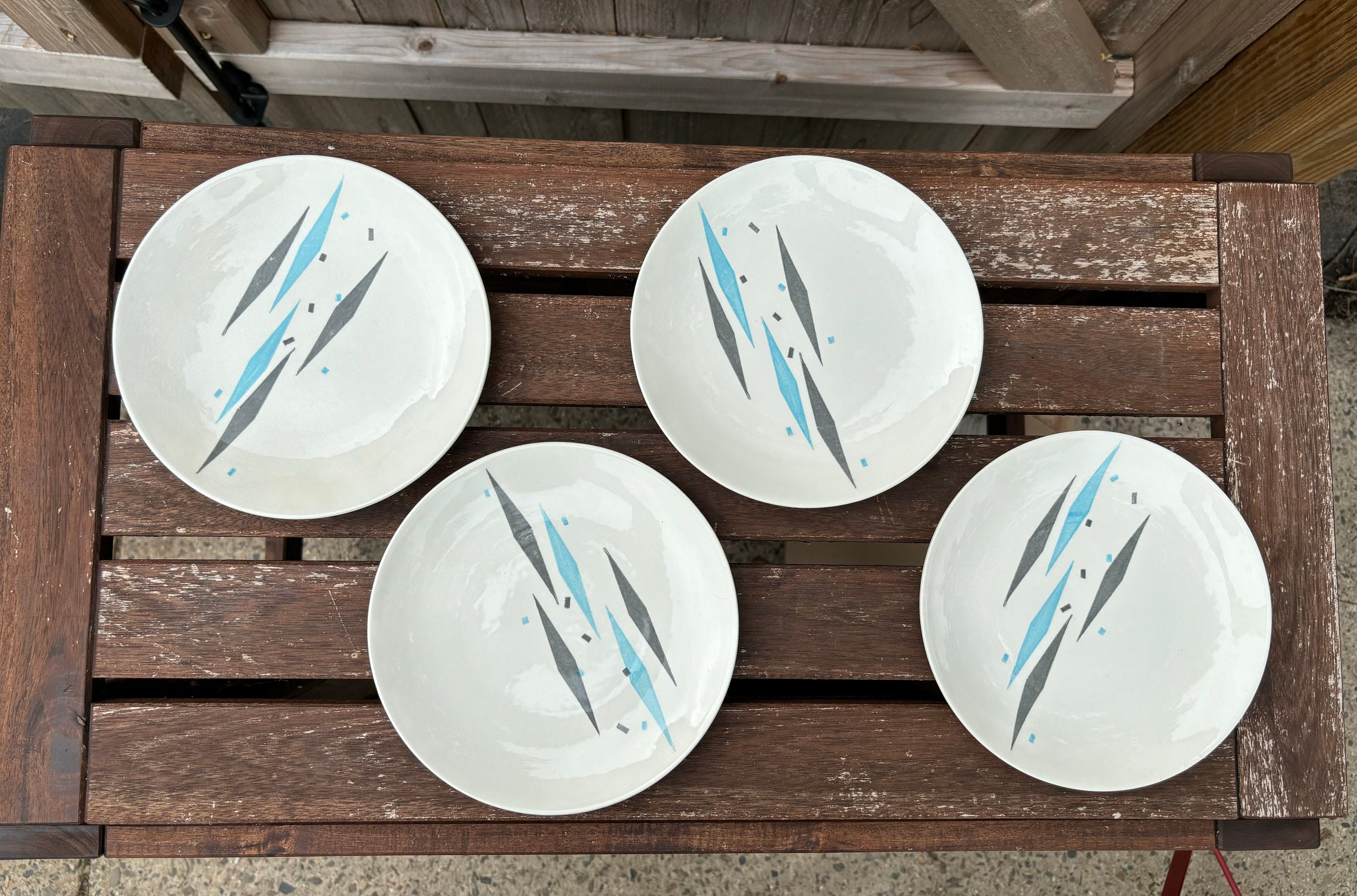 Royal China Jester Retro 12 Piece Dish Set Turquoise and Gray Atomic ...