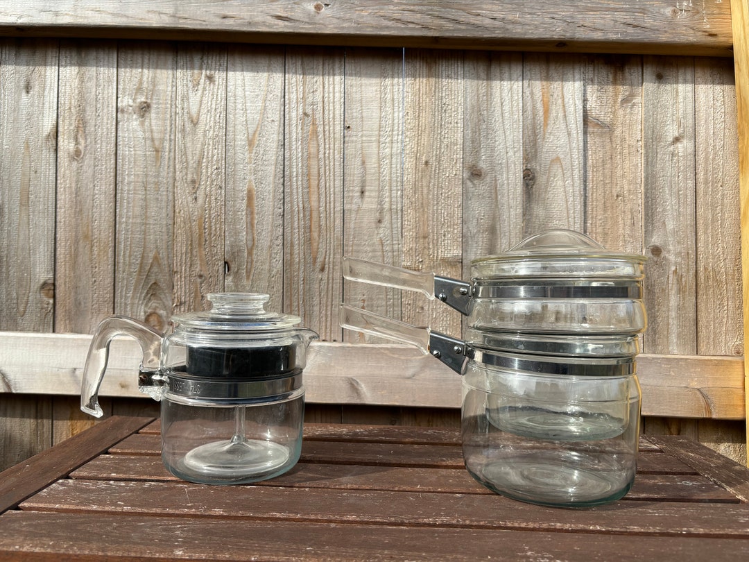 Vintage Pyrex Flameware Clear Glass Percolator Coffee Pot and Double ...