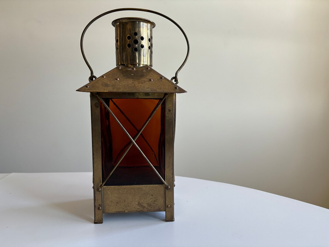 Vintage Swiss Musical Whiskey Decanter Brass and Amber Glass Lantern ...
