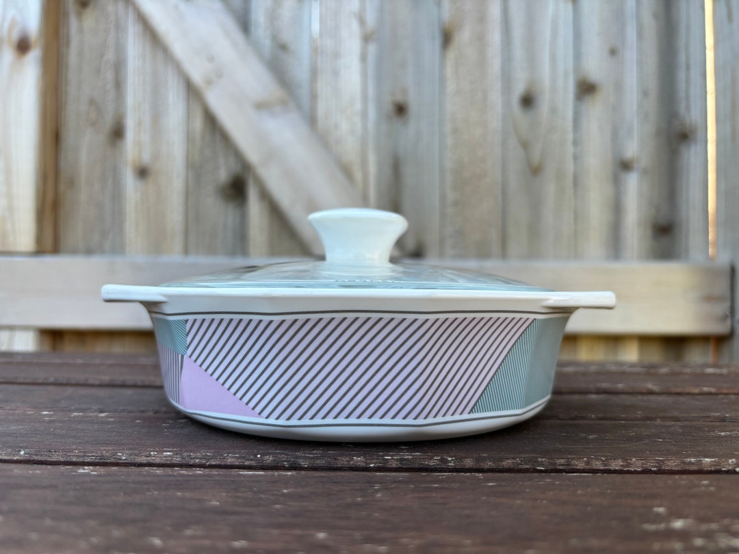 Vintage Jai Alai Casserole Dish Daniel Hechter Pink Turquoise and Gray ...