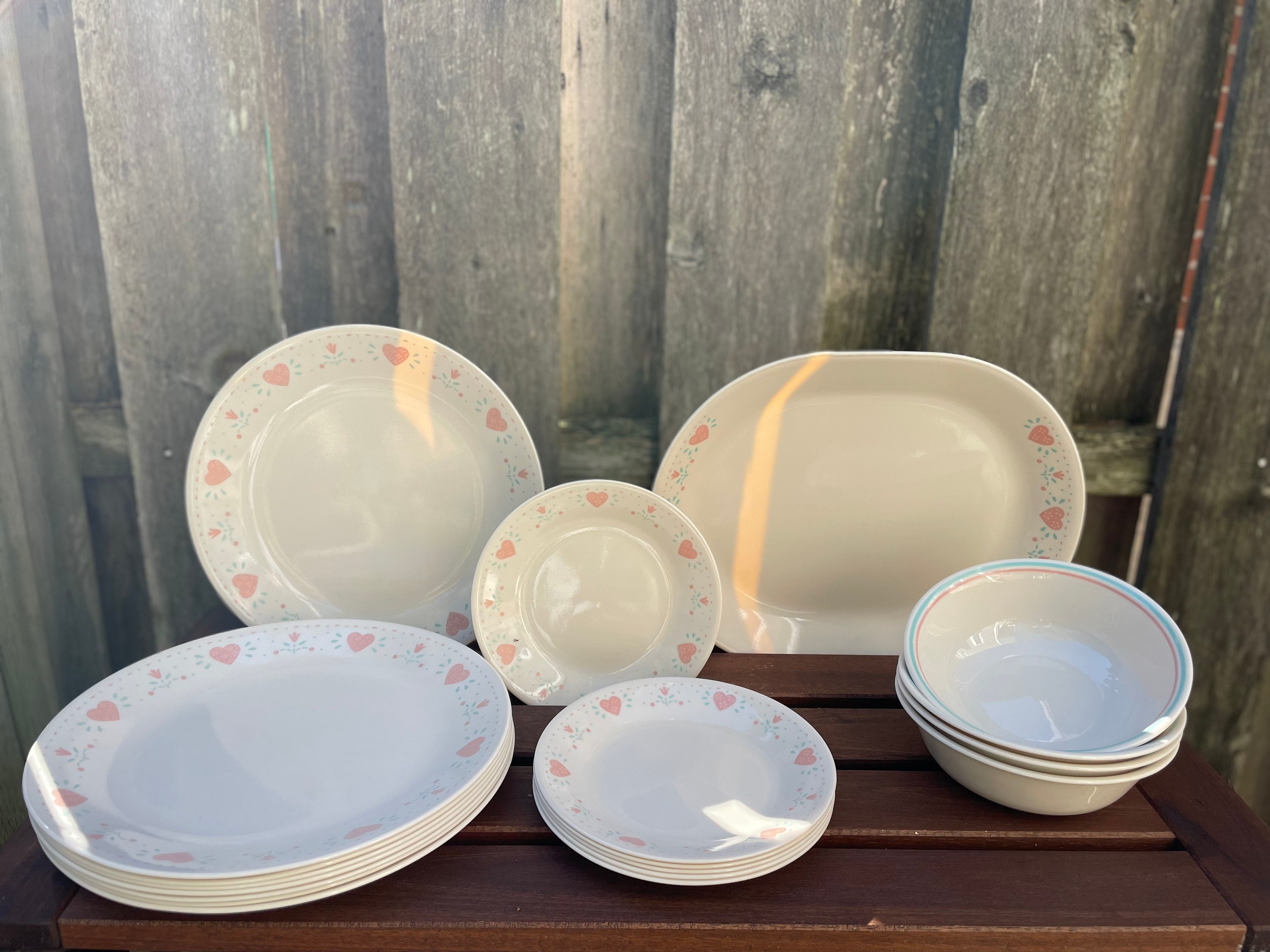 Corelle Forever Yours Pink and Green Heart Pattern Vintage 1980’s 1990 ...