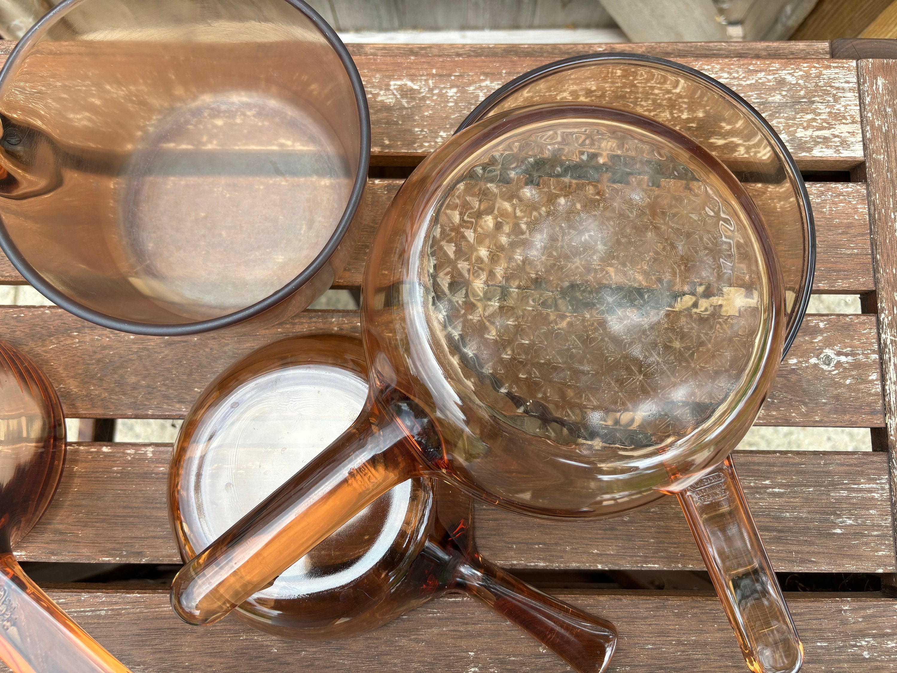 Pyrex Brown Amber Glass Glass Vintage Skillet and Sauce Pot Retro 1970s ...