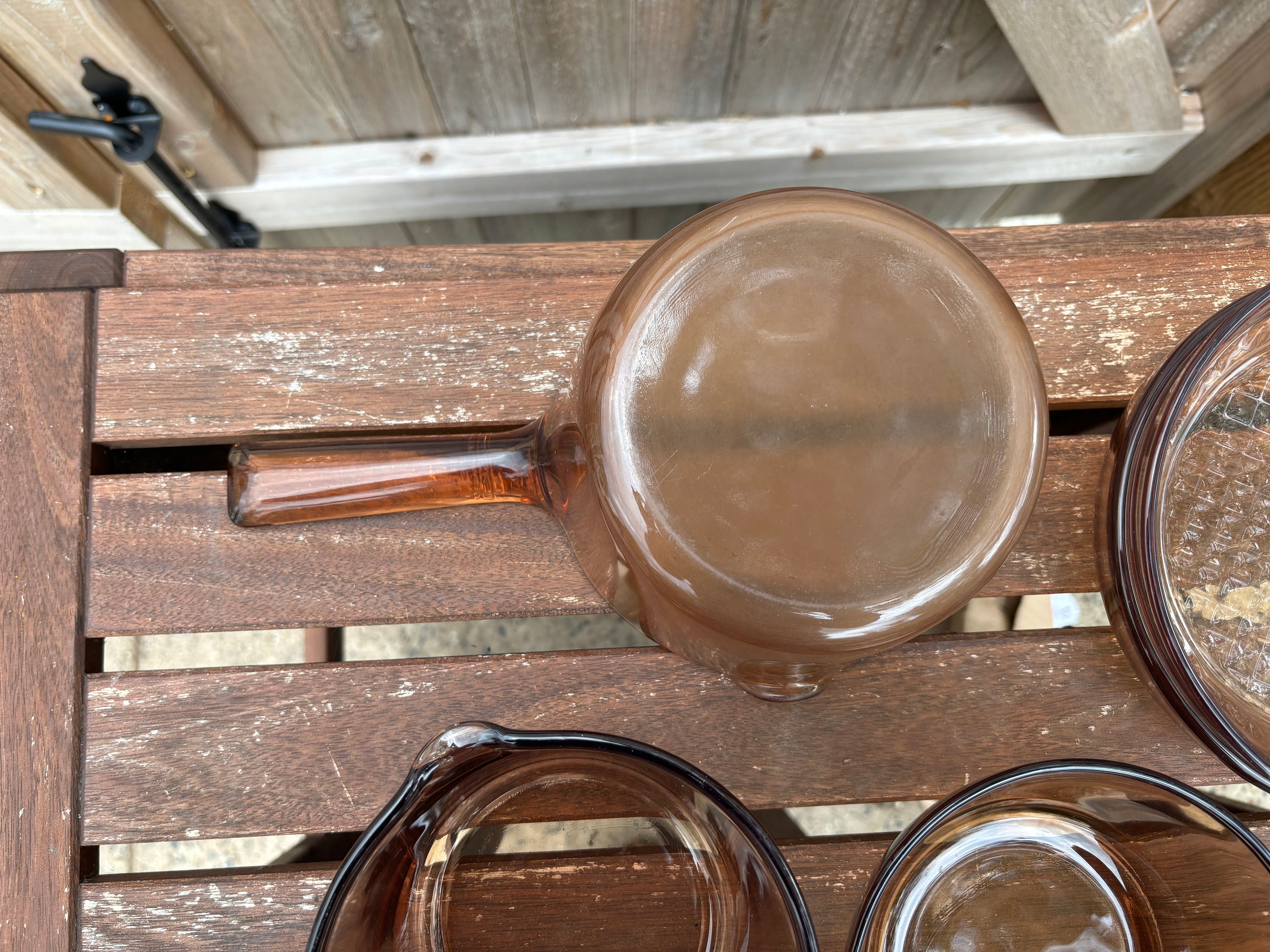 Pyrex Brown Amber Glass Glass Vintage Skillet and Sauce Pot Retro 1970s ...