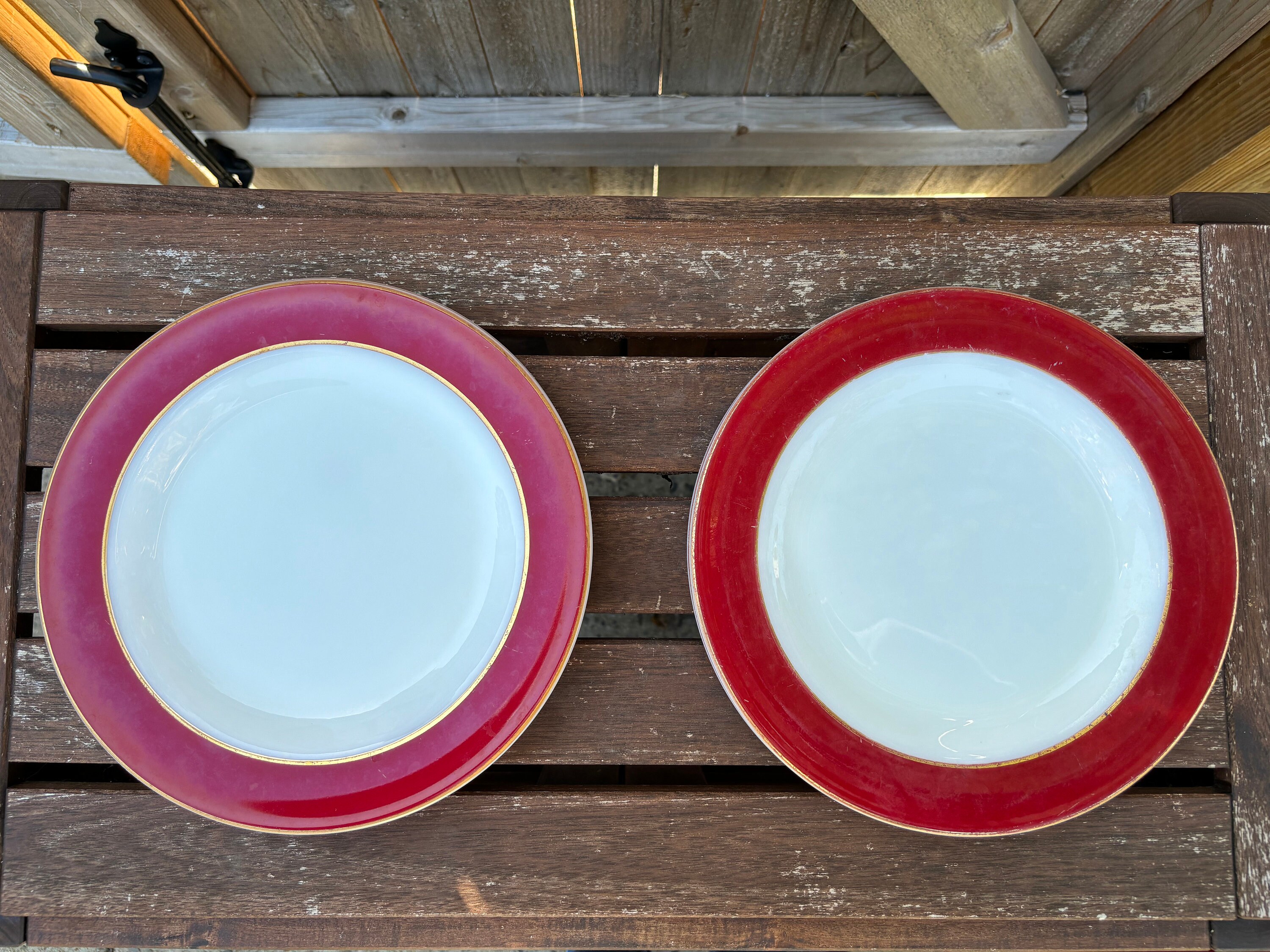 Set of 4 Vintage Pyrex Dinner Plates Milk Glass With Red and Gold Trim ...