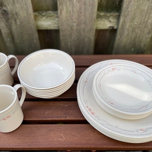 Corelle Rose Pattern Dinnerware 23 Piece Dish Set Vintage 1980s 1990s ...