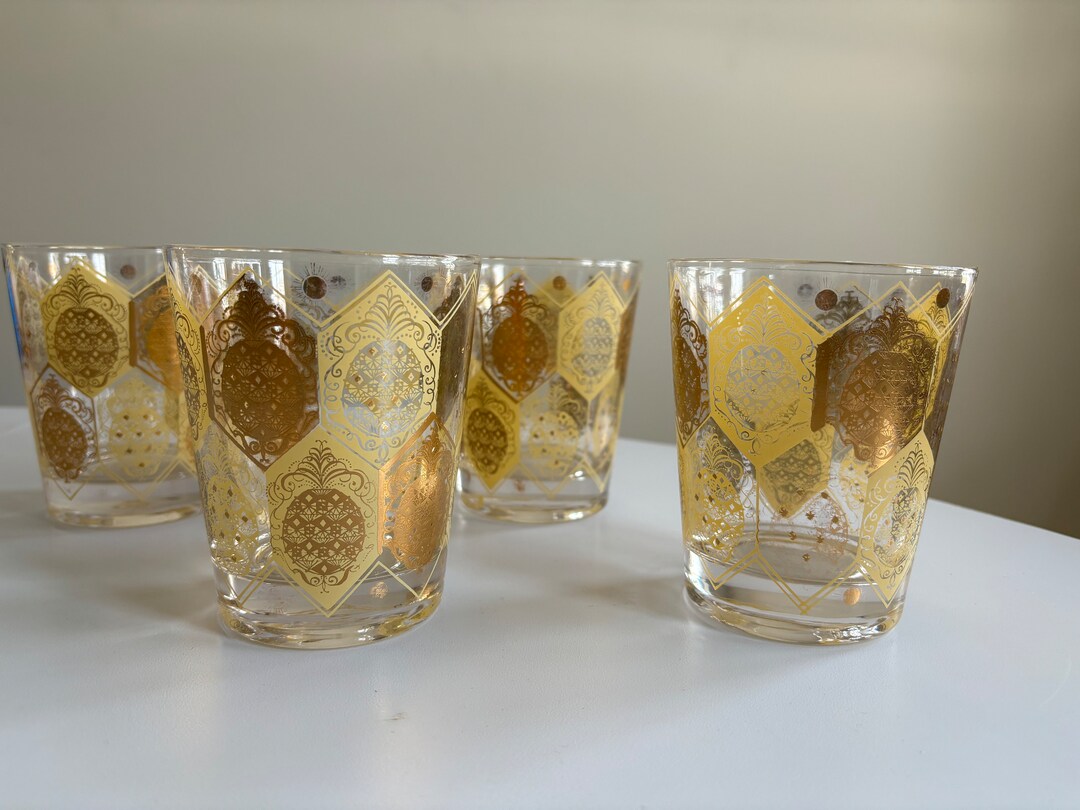 Vintage Cera Gold Pineapple Drinking Glasses Ned Harris Retro 1960s Bar ...