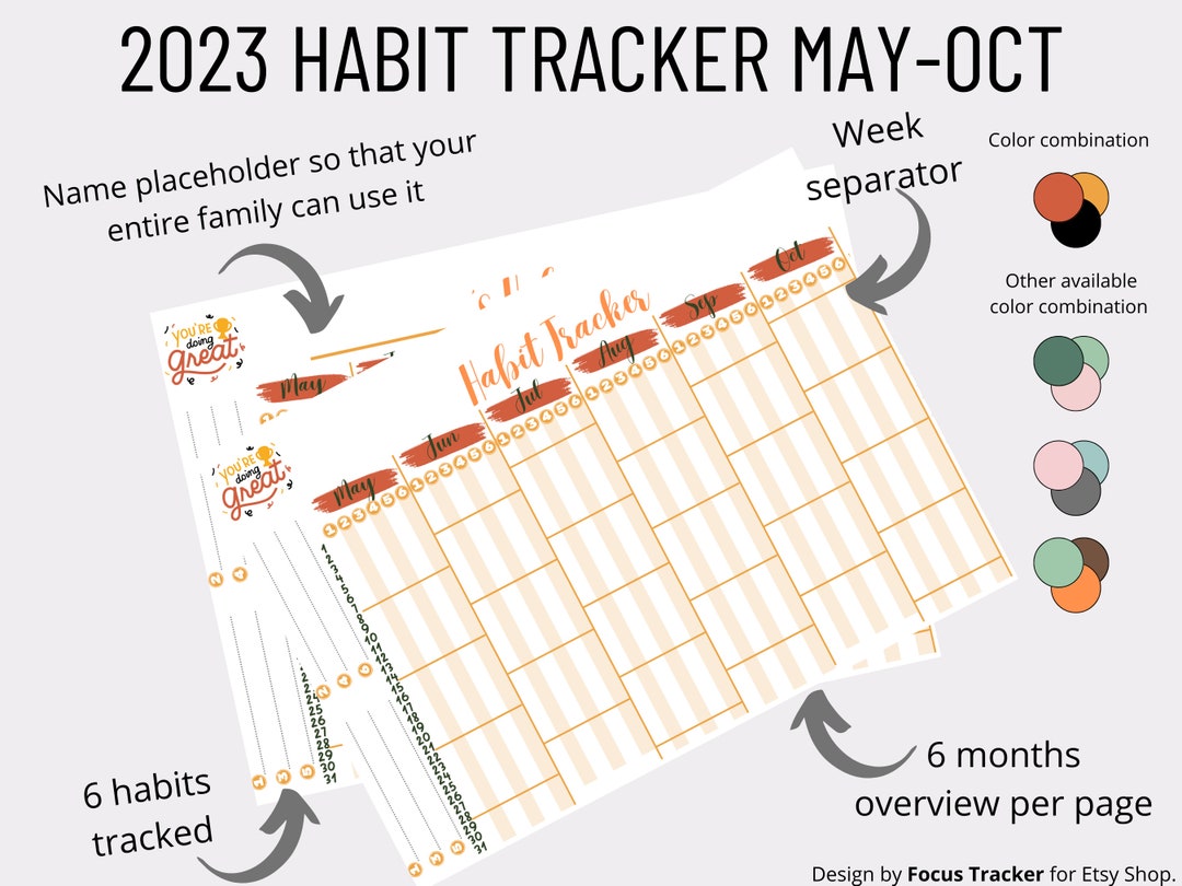 6 Months Habit Tracker May-oct 2023 Brown Orange Printable - Etsy