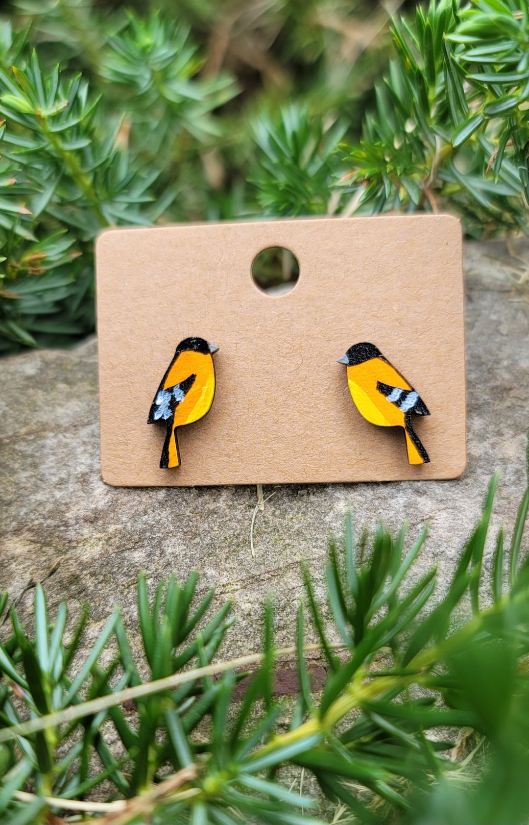 Oriole Bird Earring Studs, Hand-painted Wooden Earrings - Etsy