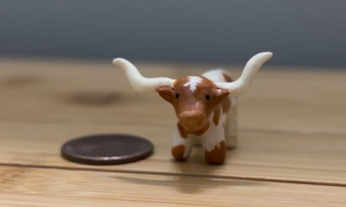 Mini Wini Texas Longhorn Cow Miniature Cow Polymer Clay Figurine Knick ...