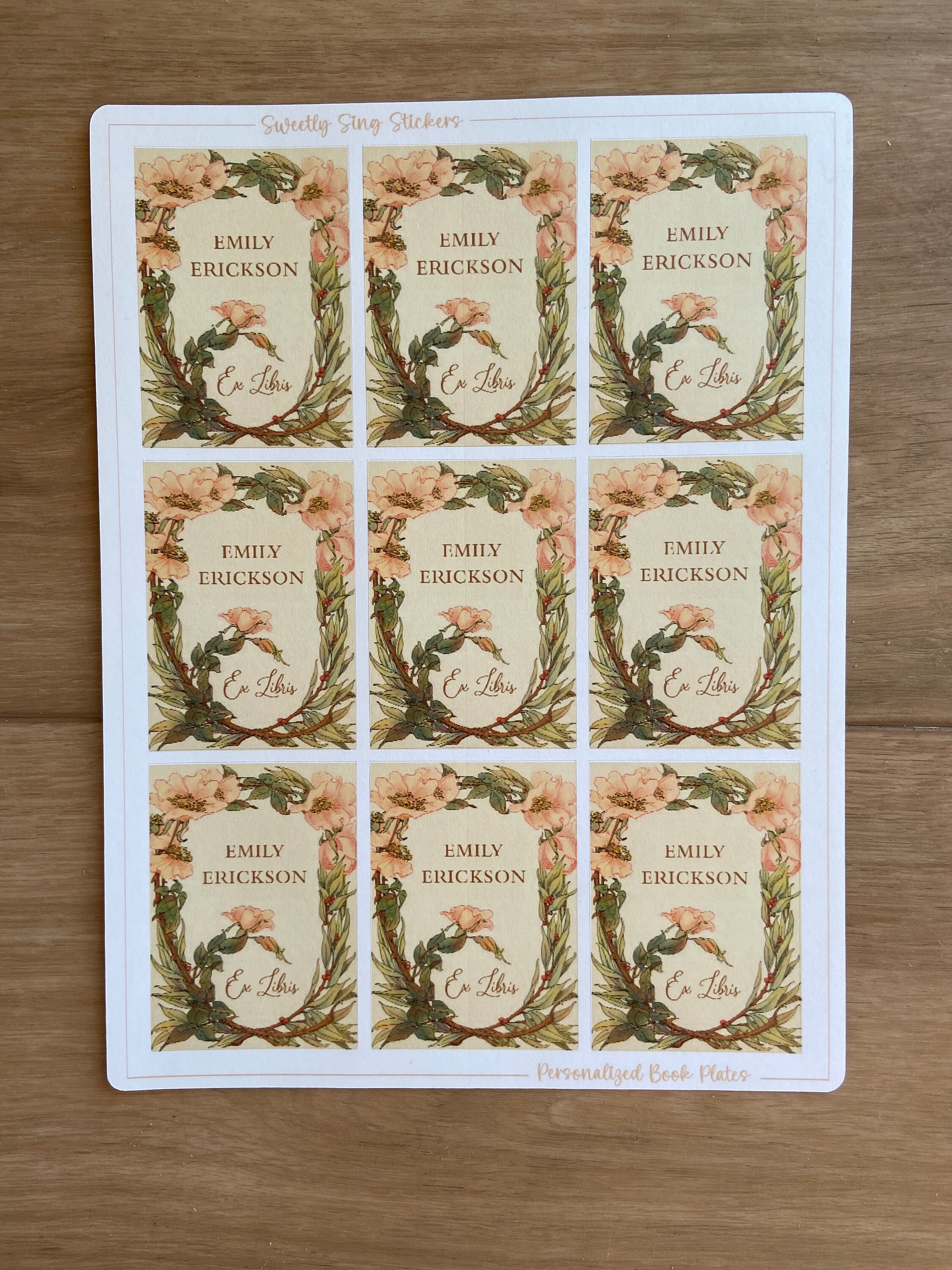 Custom Bookplate Acid Free, Archival Floral Bookplate Label Your Books ...