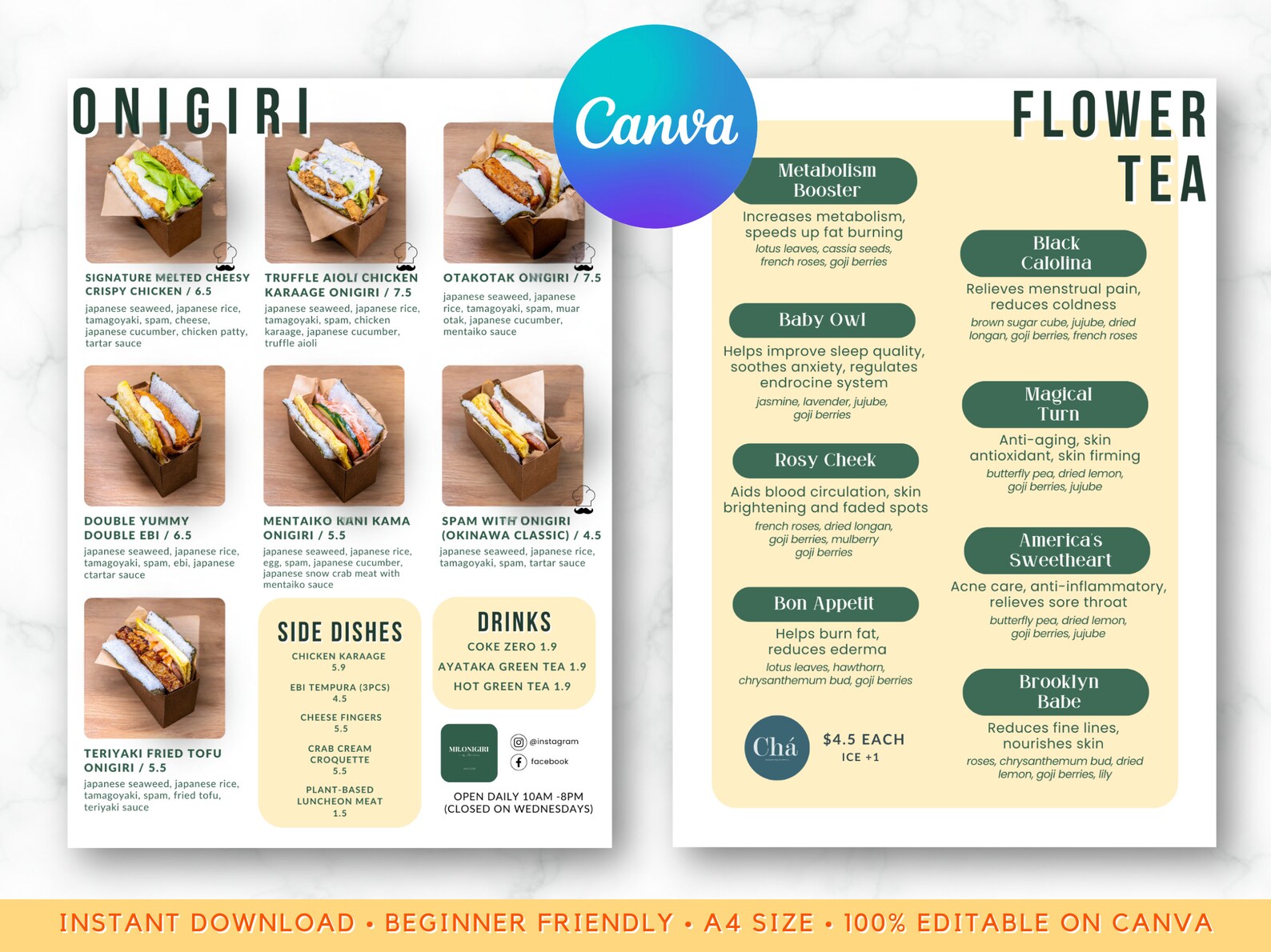 Editable Modern Menu Template / Minimalist Restaurant Menu / Printable ...