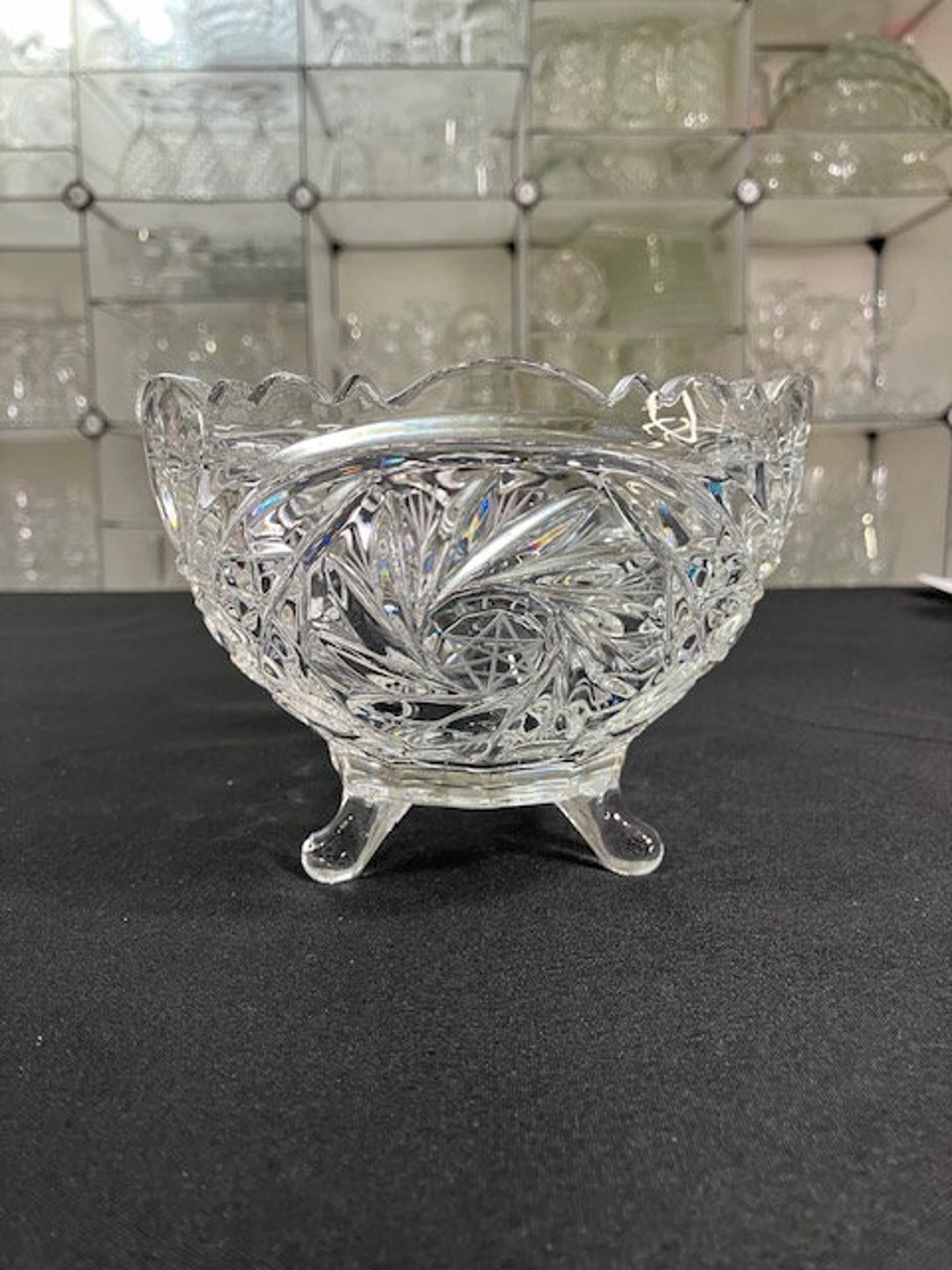 Royal Pinwheel by Avitra - One Vintage Three Toed Footed Crystal Bowl ...