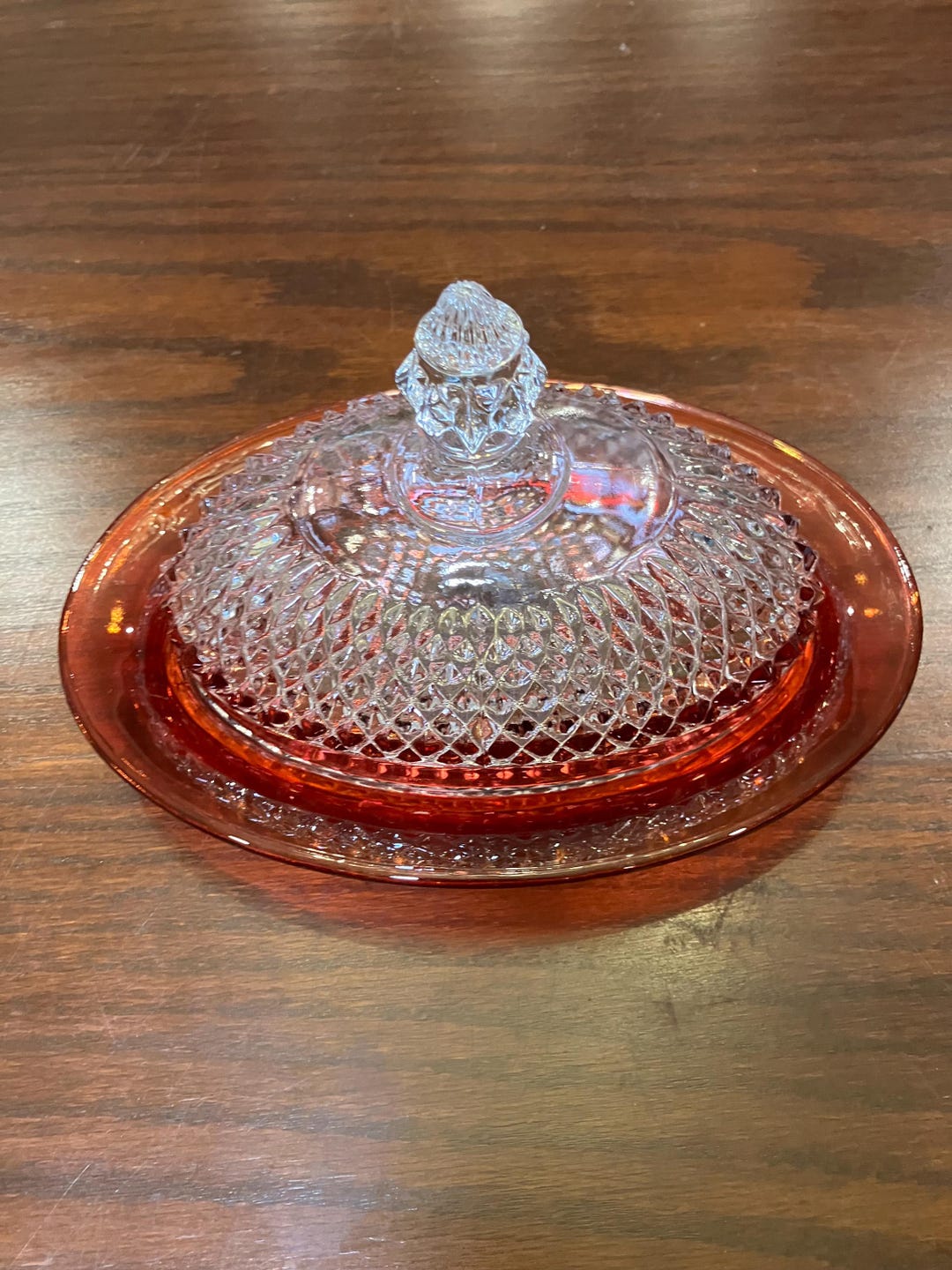 Diamond Point Ruby by Indiana Glass - One Vintage Oval Covered Butter ...