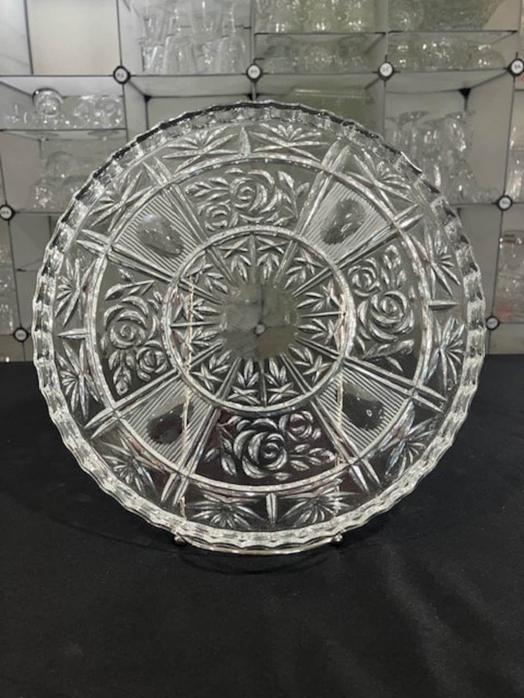 European Brilliant Cut Glass - Vintage Cut Crystal Platter - Etsy