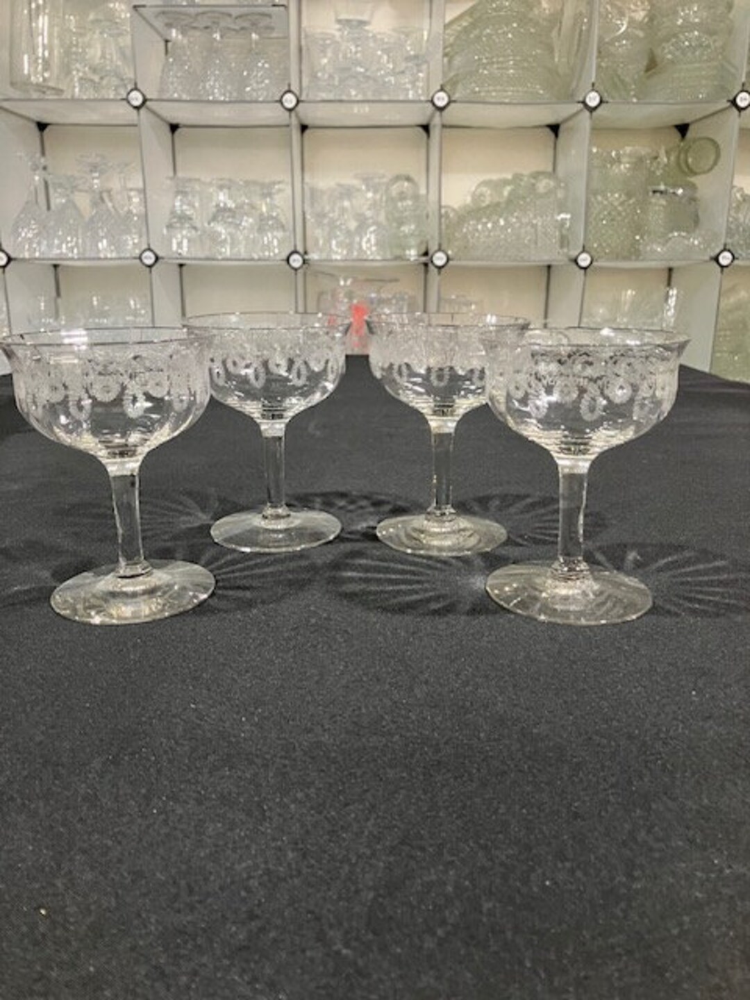 Morgantown Glass - Four Vinatge Etched Champagne-tall Sherbet Glasses ...