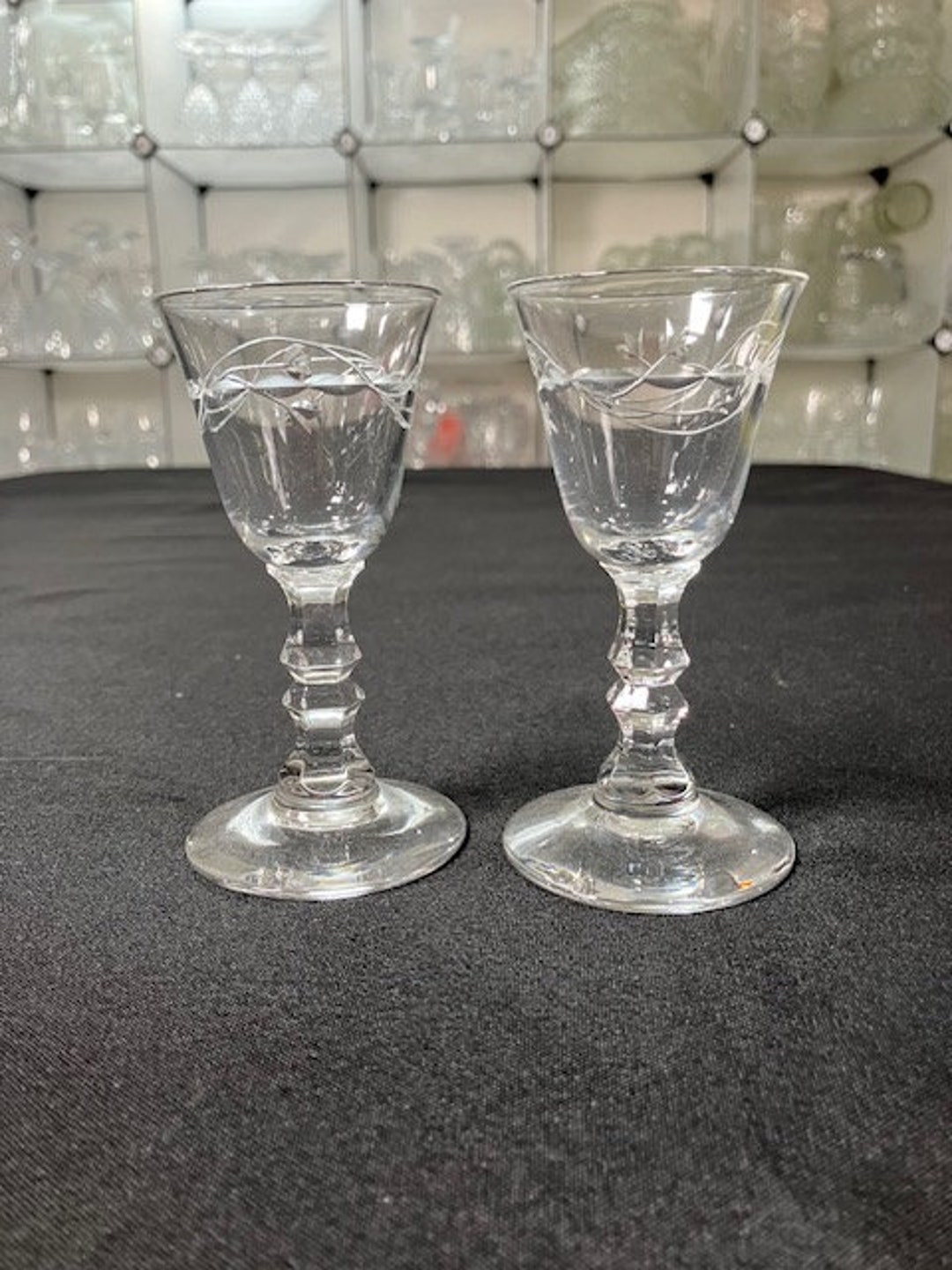 Rowena "cut" by Bryce Brothers - Two Vintage Cut Crystal Cordial ...