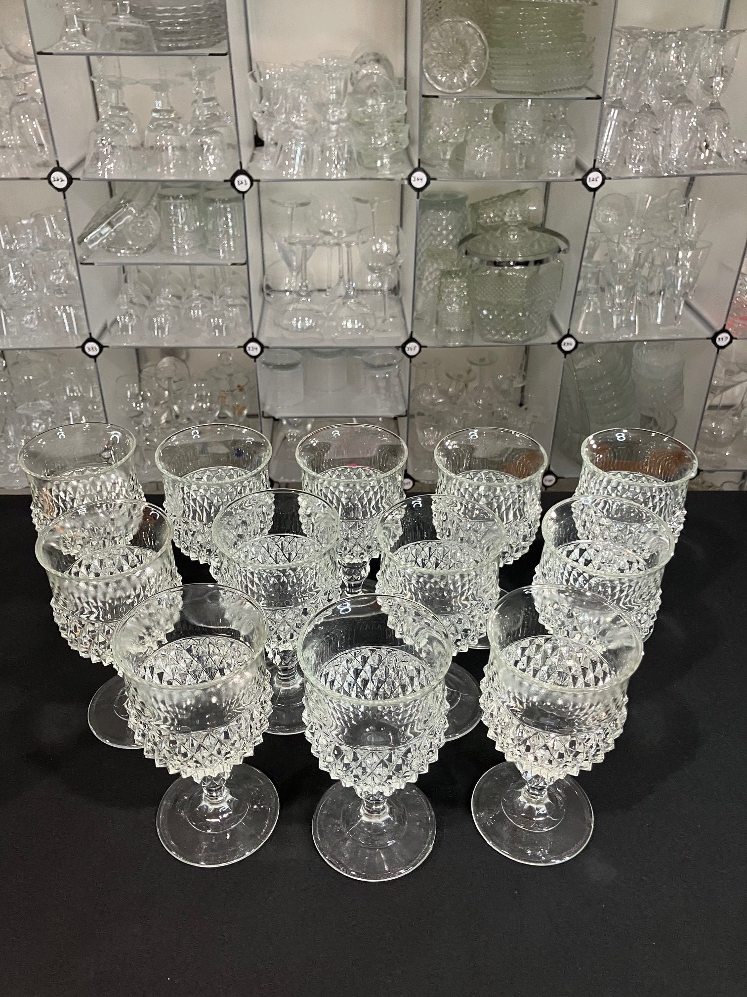Diamond Point Clear by Indiana Glass Company - Set of Twelve Vintage ...