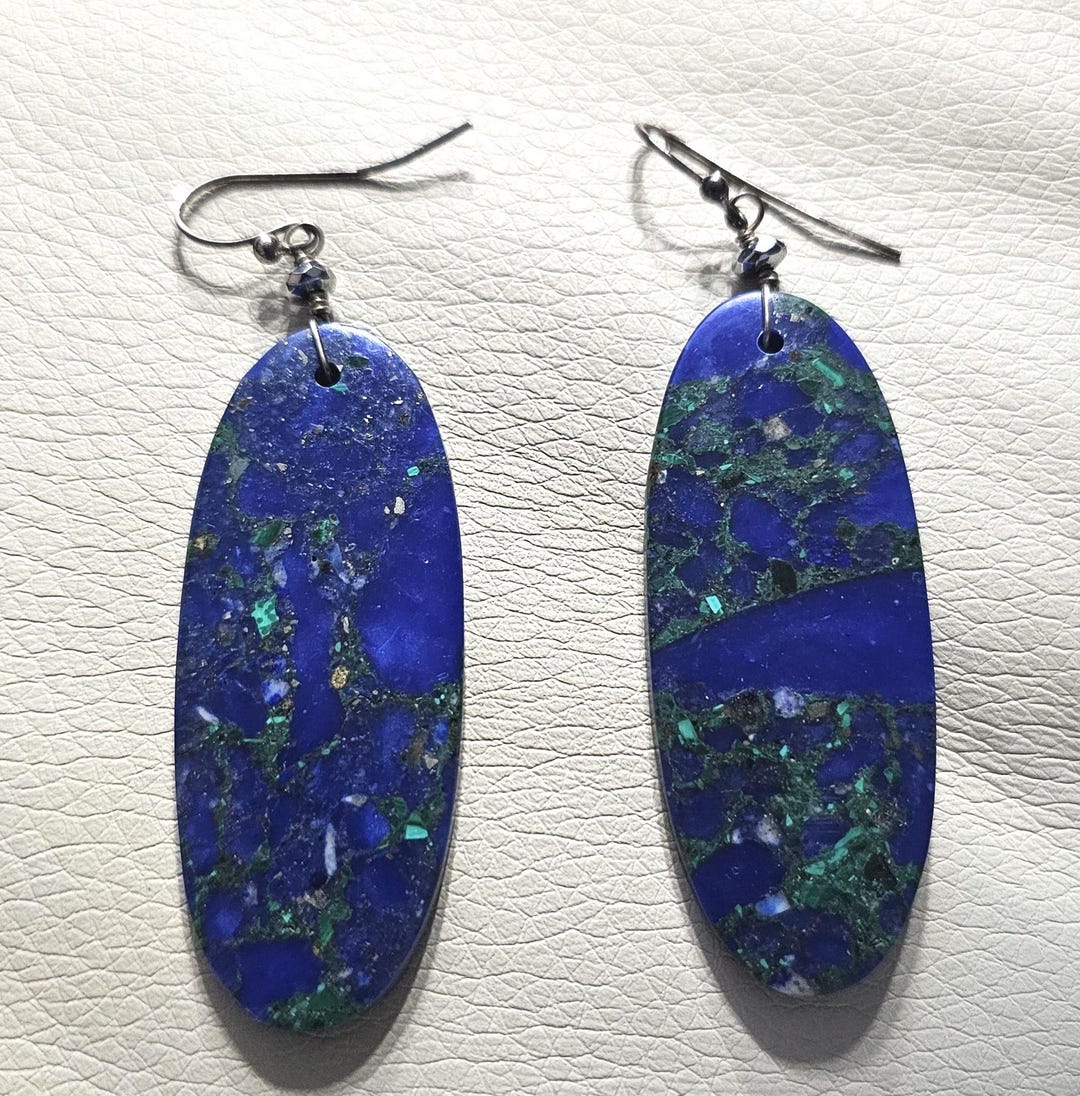 Vintage Azurite Slab Earrings - Etsy