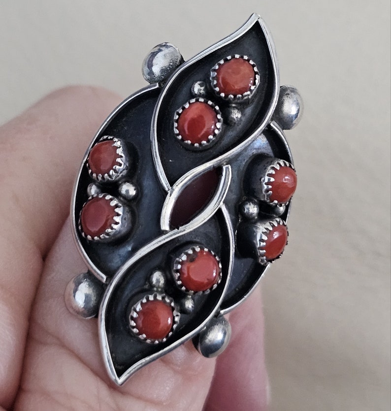 Two Vintage Silver and Coral Rings - Etsy