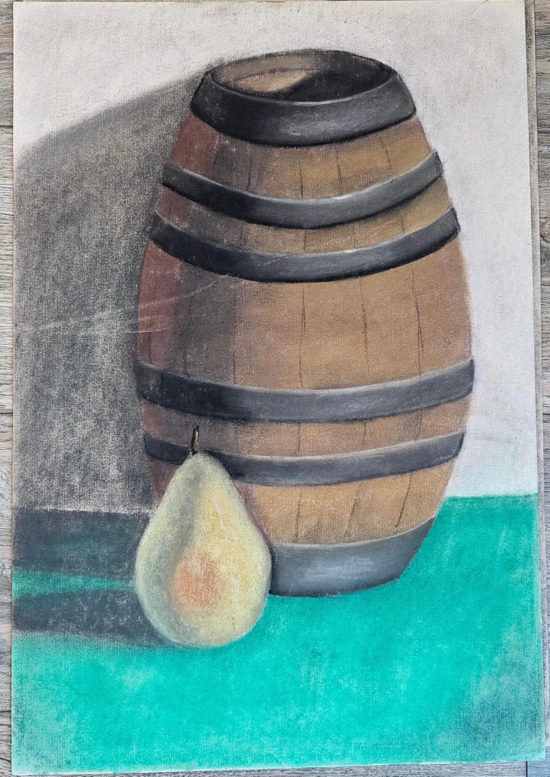 Vintage Charcoal and Pastel Art (set of 5) - Etsy