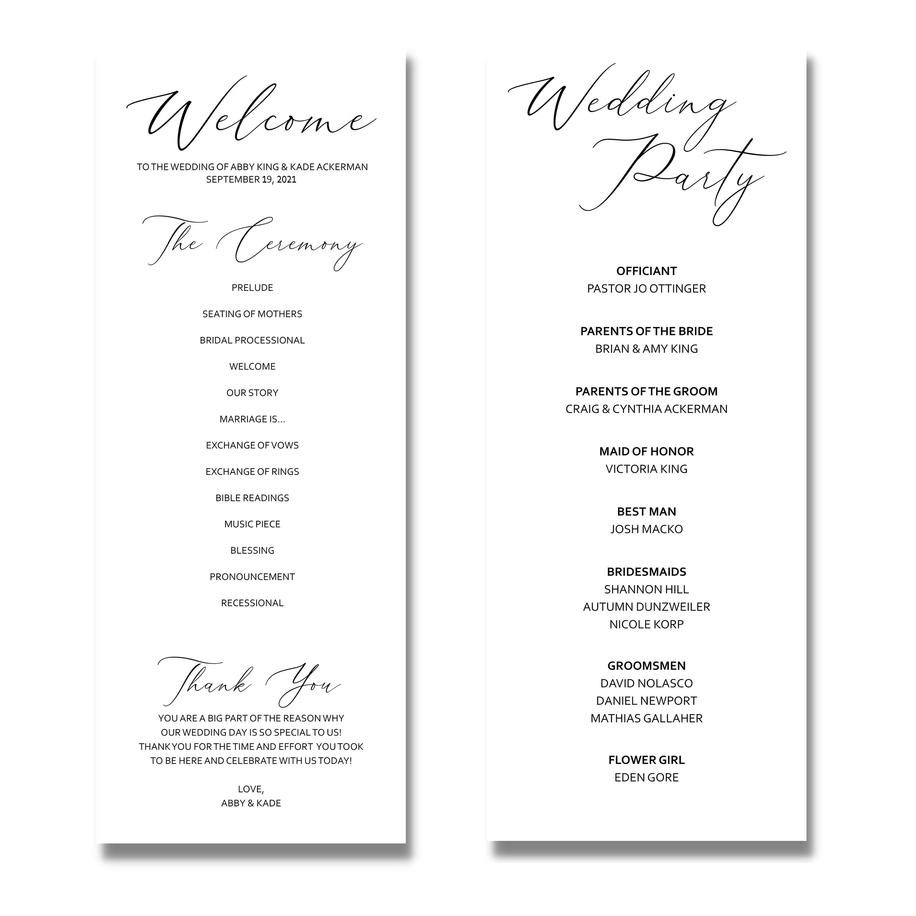 Custom Digital Download - Simple Wedding Ceremony Program - Etsy