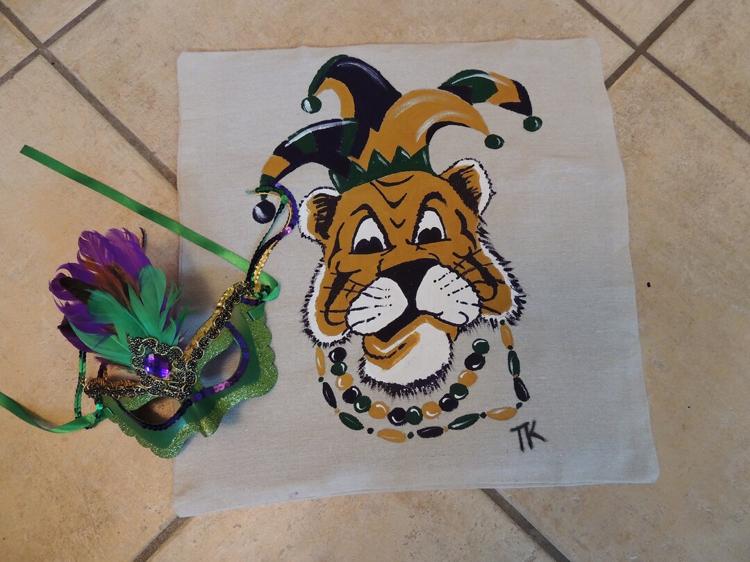 LSU Tiger Mardi Gras Throw Pillow - Etsy