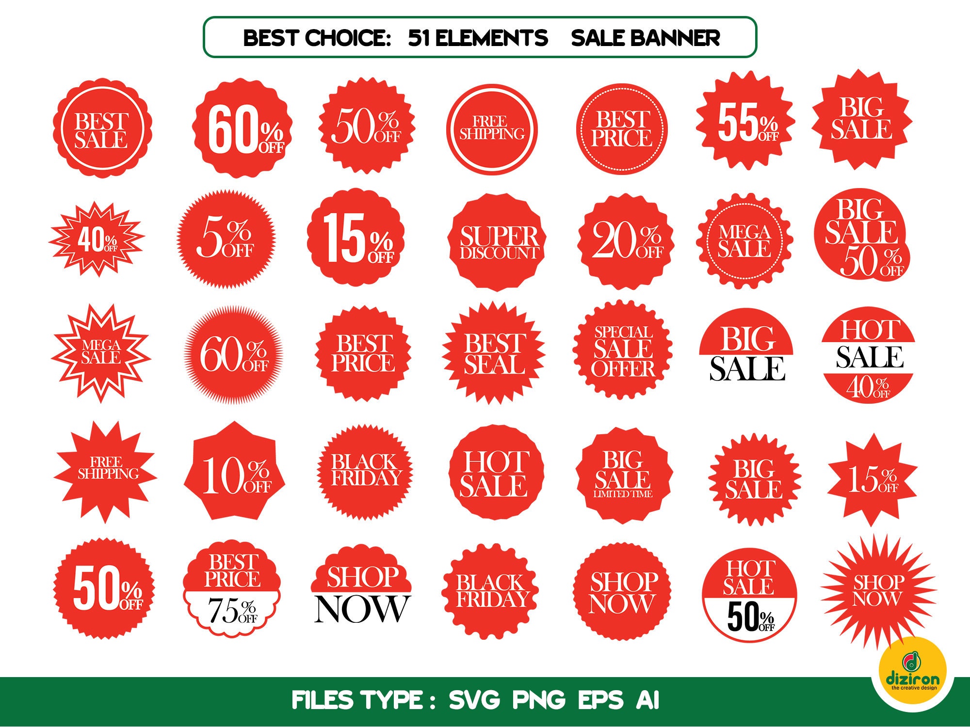 Sale Sticker, SVG Clipart Vector Design Illustration Print, Set of Red ...