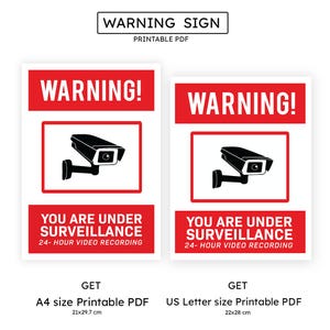 Printable Warning You Are Under Surveillance, US Letter and A4 Size ...