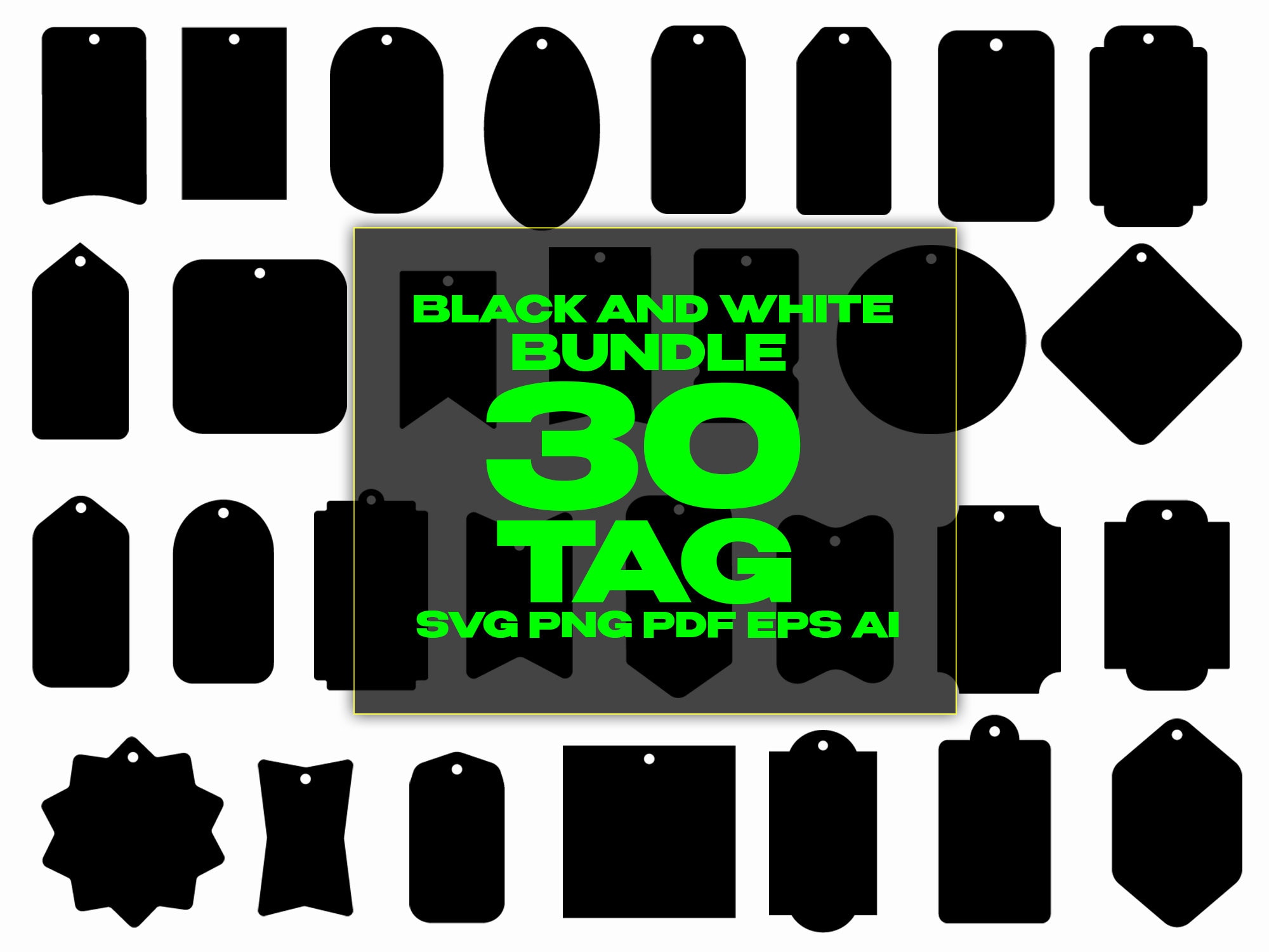 Bundle Tag SVG, Set of Labels Black and White PNG. - Etsy